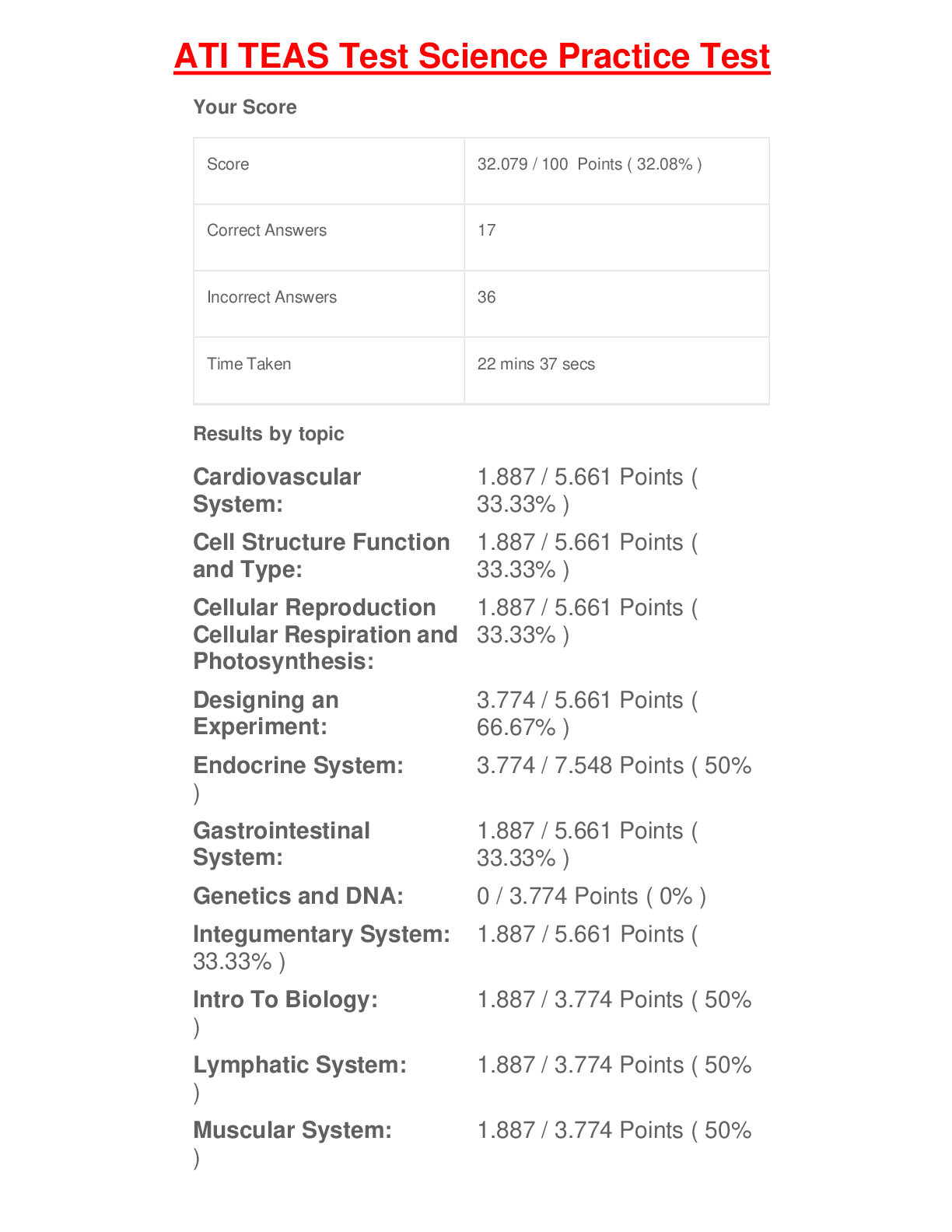 2022 -2023 ATI TEAS Test Science Practice Test Complete Questions ...