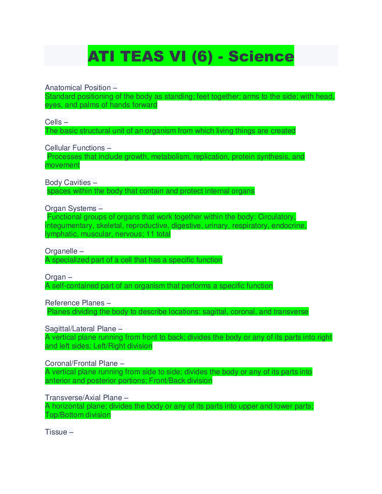 ATI TEAS VI (6) - Science Terms And Explanations( With Complete top ...