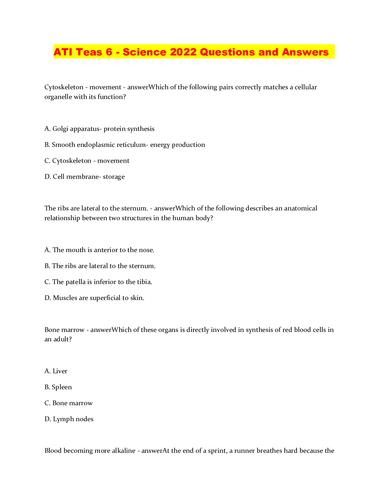 ATI Teas 6 - Science 2022 Questions and Answers - Scholarfriends