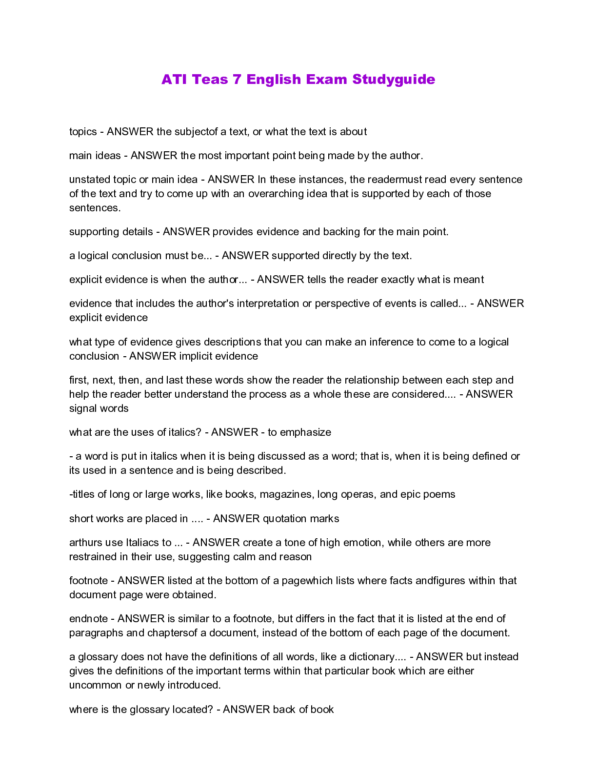 ATI Teas 7 English Exam Studyguide – Scholarfriends - Scholarfriends
