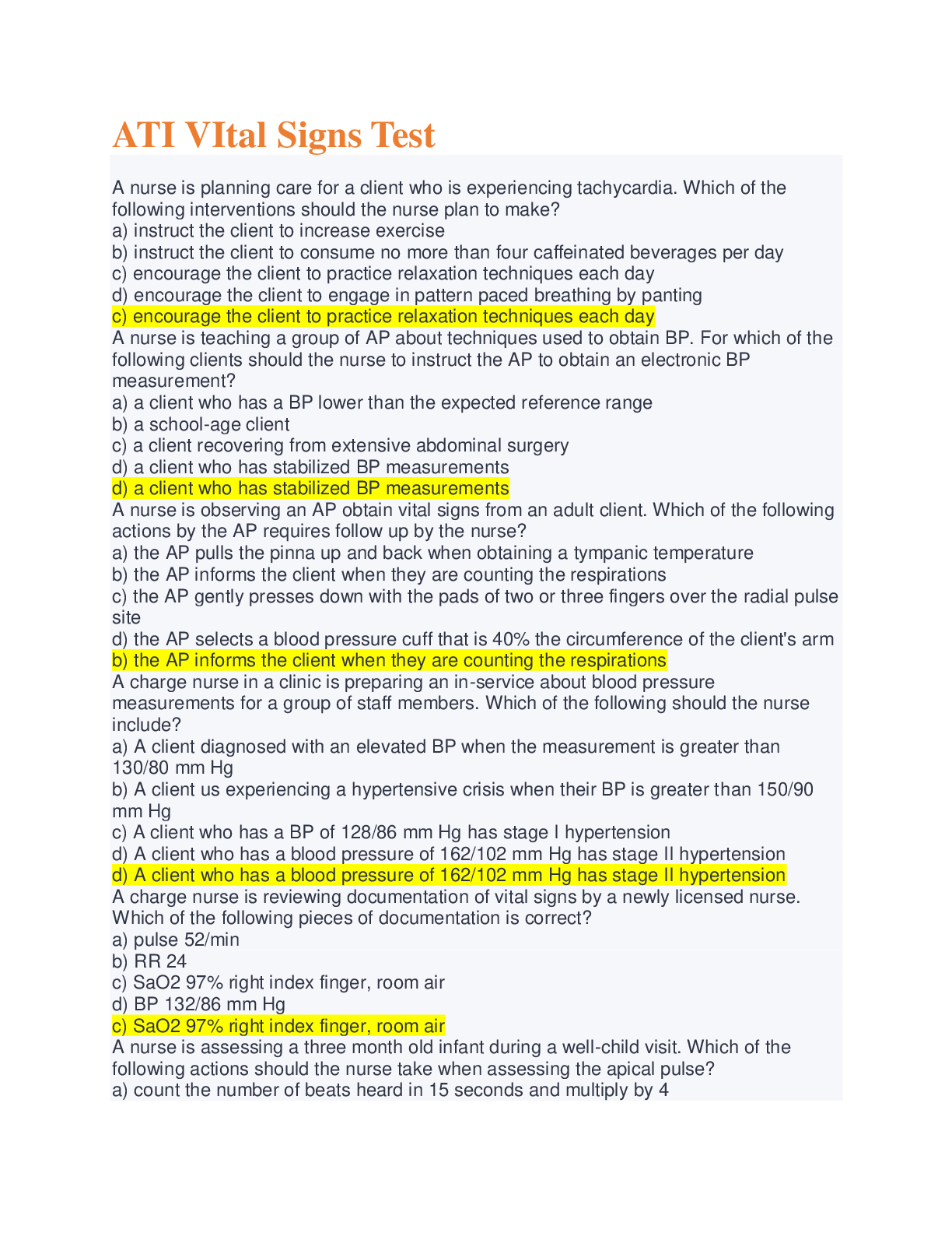 ATI VItal Signs Test - Scholarfriends