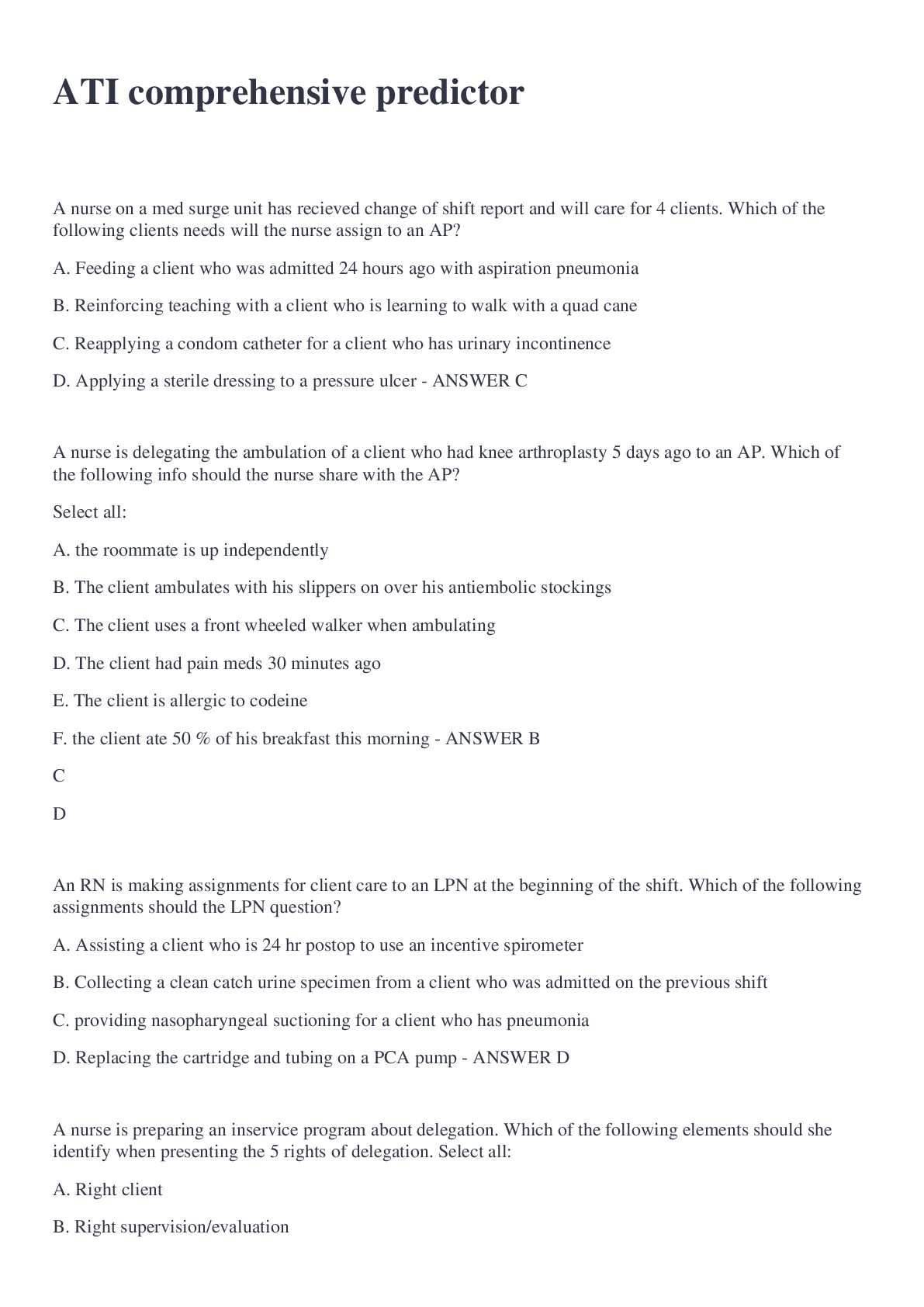 ATI comprehensive predictor - Scholarfriends
