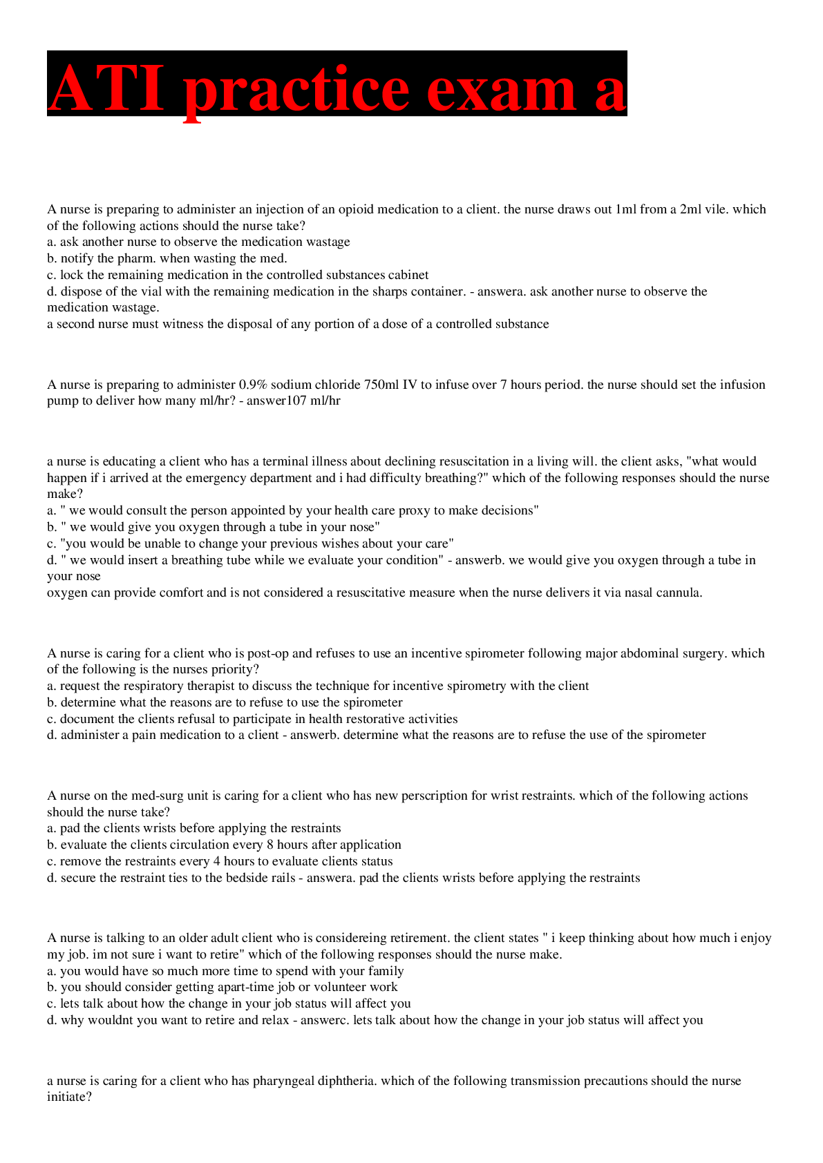 ATI practice exam a 2022 questions and answers - Scholarfriends