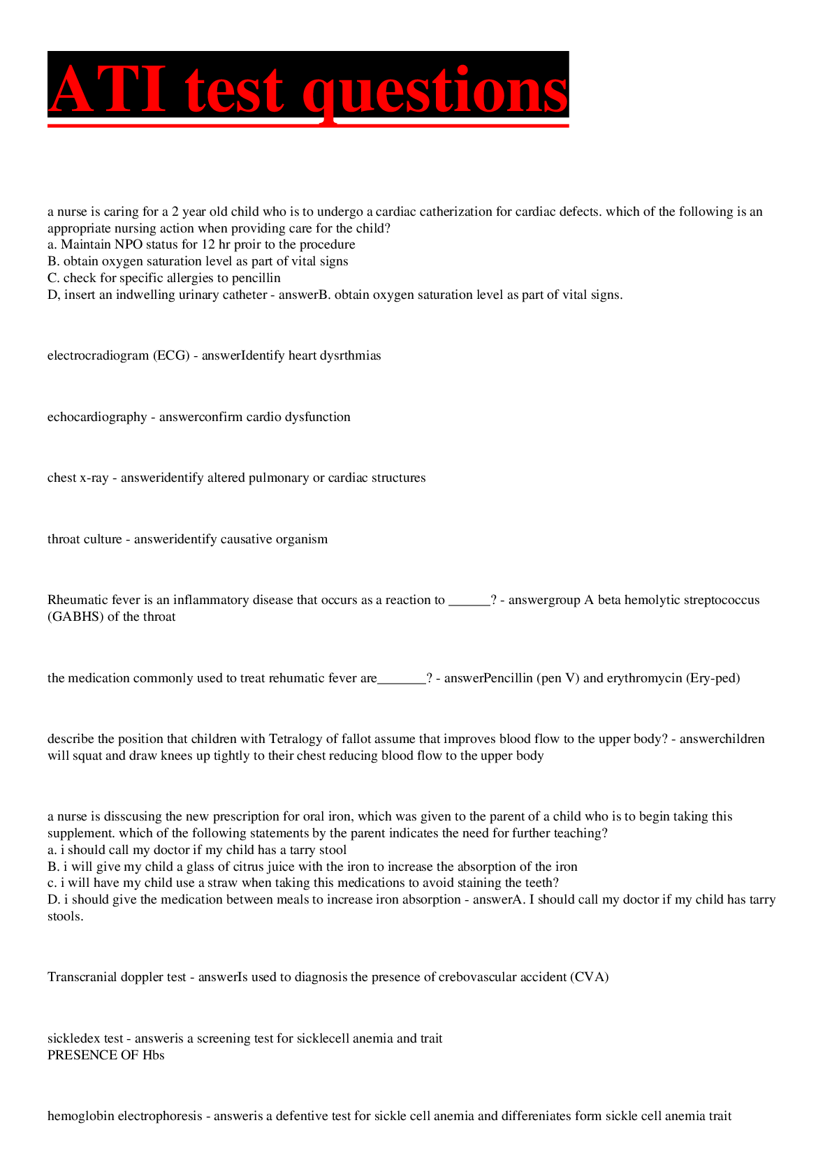 ATI test questions and answers 2022 - Scholarfriends