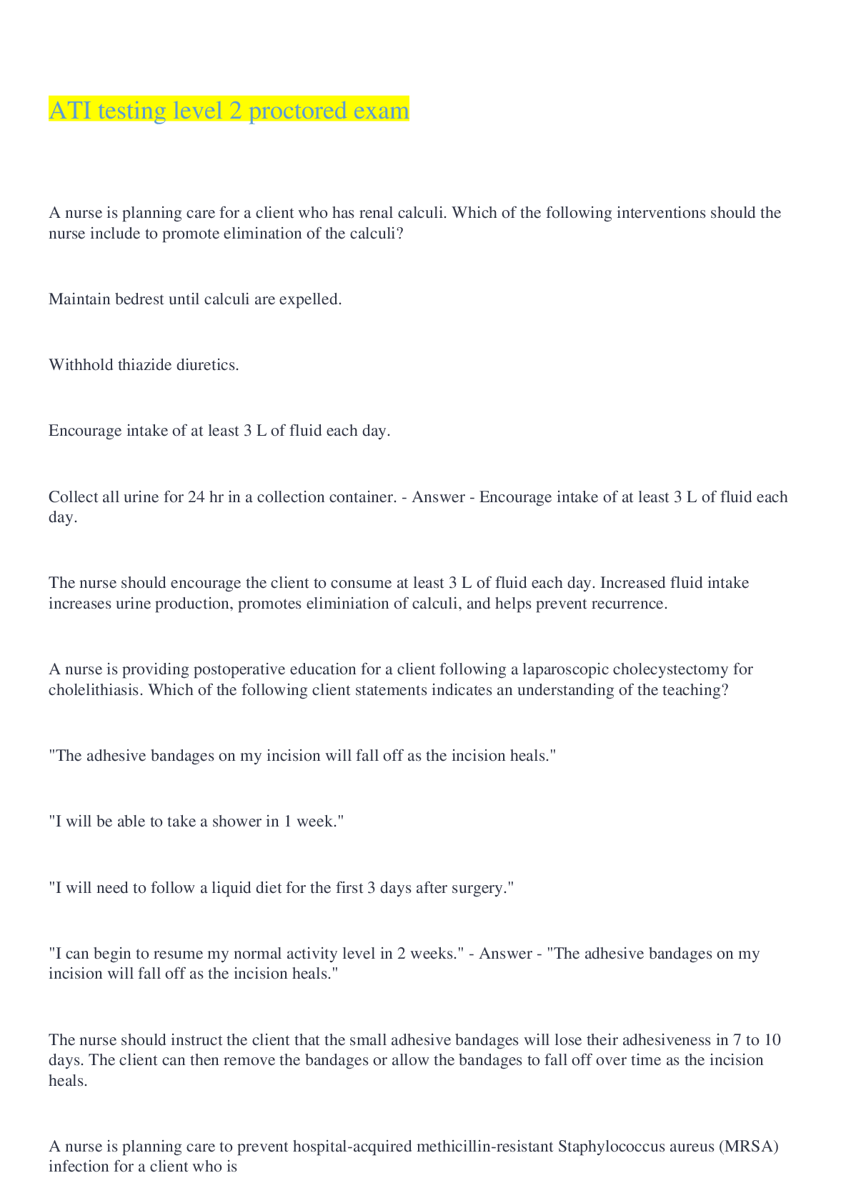 ATI testing level 2 proctored exam – Scholarfriends - Scholarfriends