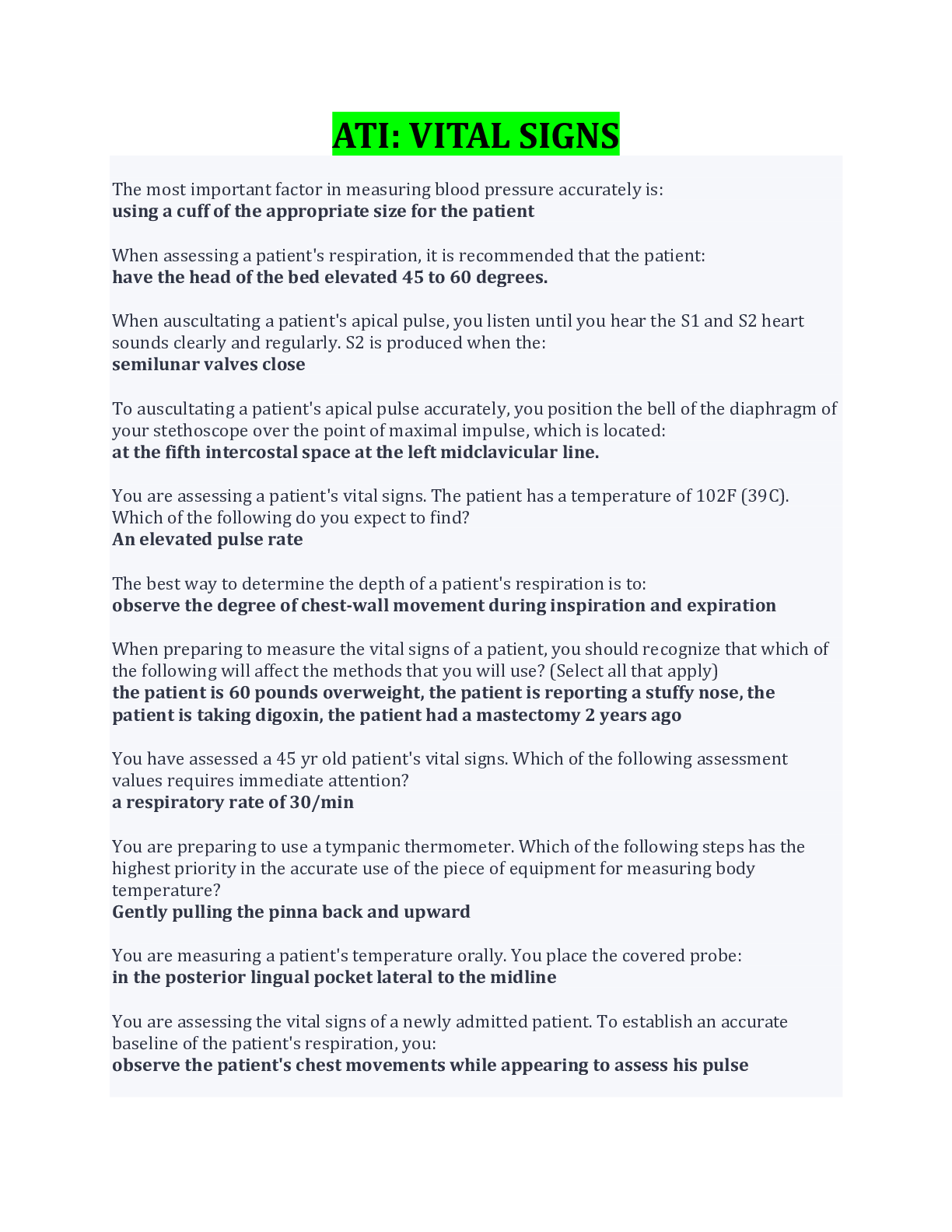 ATI: VITAL SIGNS QUESTION AND ANSWERS/ 2022_2023 – Scholarfriends ...