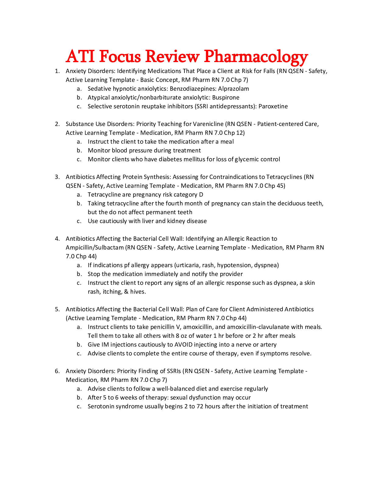 NURS 3301/ATI Focus Review Pharmacology - Scholarfriends