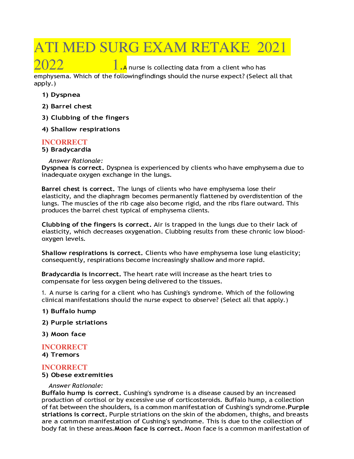 ATI MED SURG EXAM RETAKE 2021 2022 QUESTIONS WITH VERIFIED ANSWERS ...