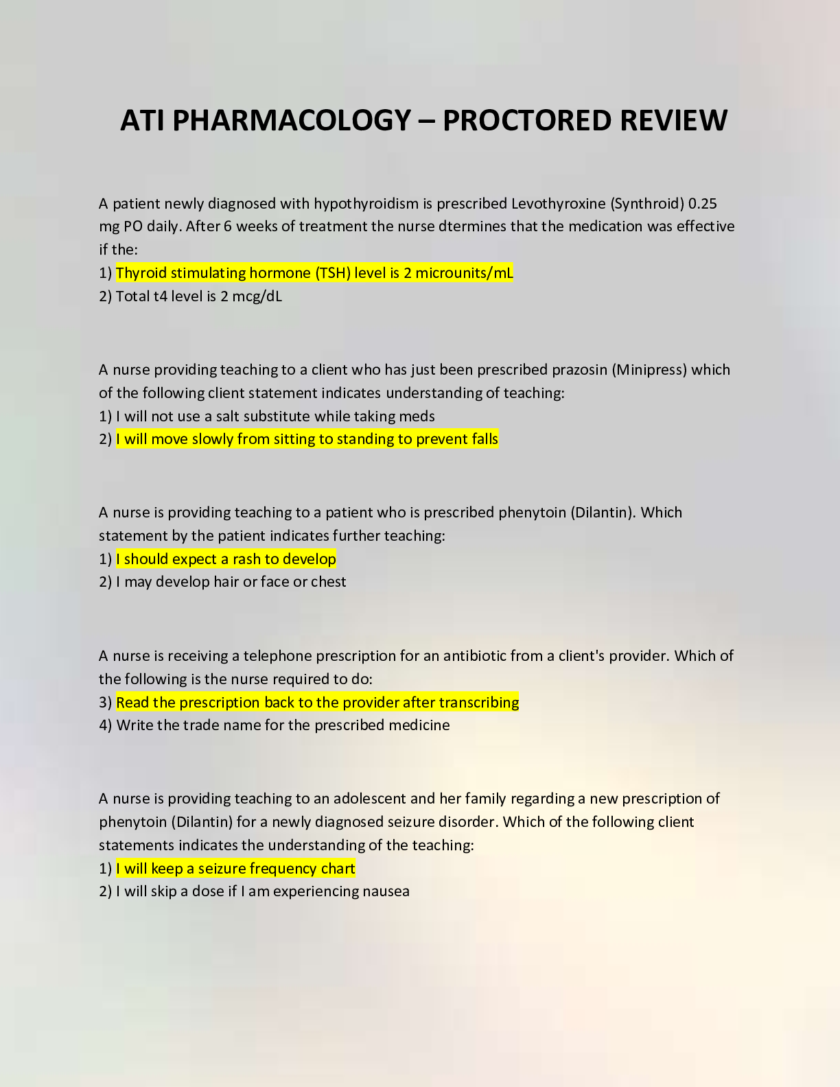 ATI PHARMACOLOGY – PROCTORED REVIEW – Scholarfriends - Scholarfriends