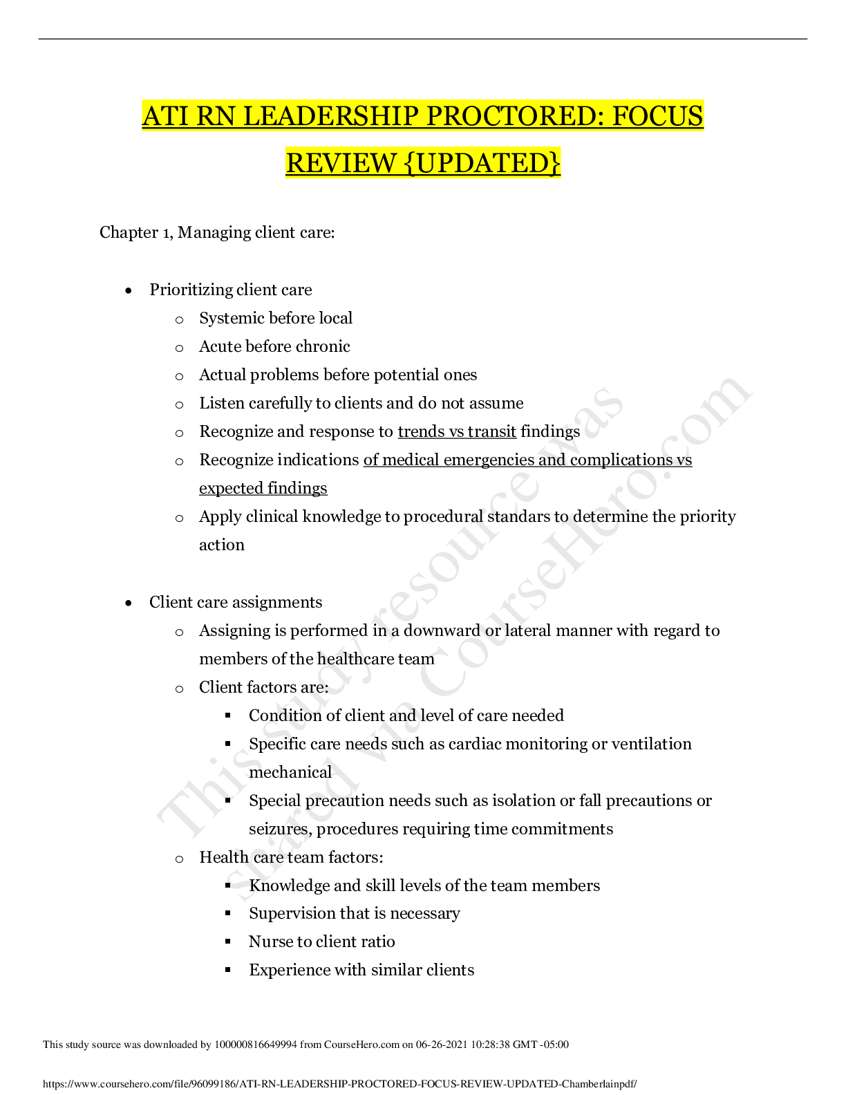 ATI RN LEADERSHIP PROCTOR FOCUS REVIEW UPDATED - Scholarfriends