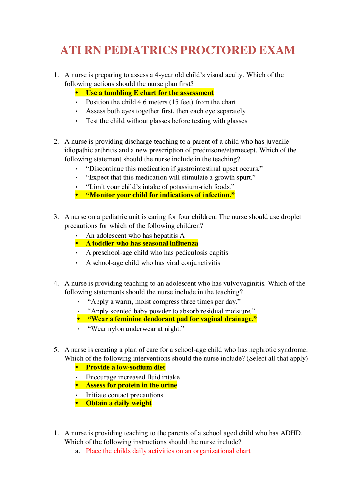 ATI RN PEDIATRICS PROCTORED EXAM Questions and Answers – Scholarfriends ...