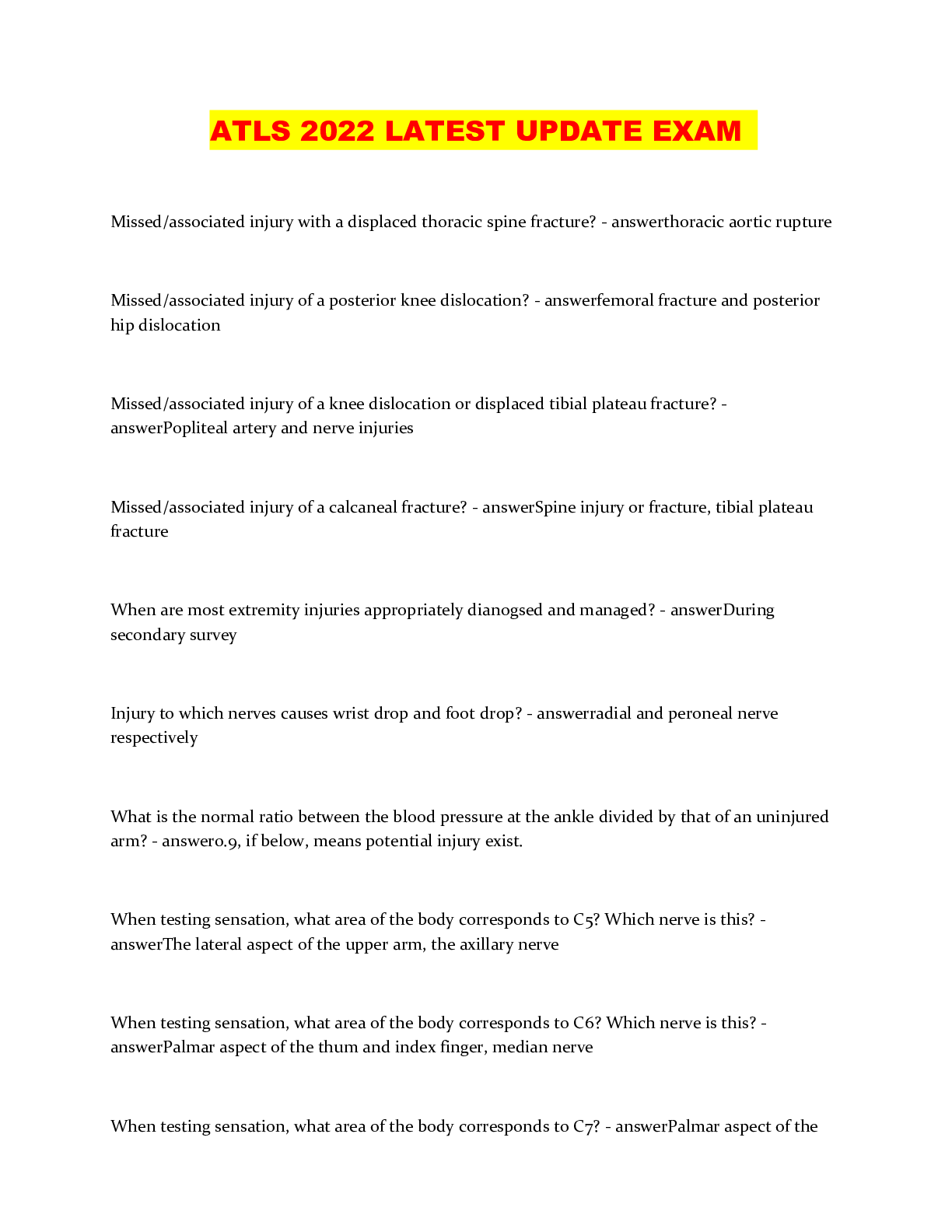 ATLS 2022 LATEST UPDATE EXAM - Scholarfriends