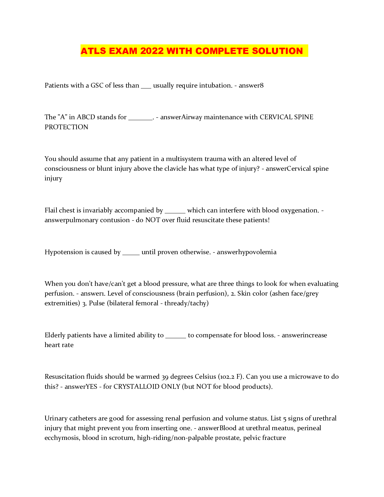 ATLS EXAM 2022 WITH COMPLETE SOLUTION - Scholarfriends