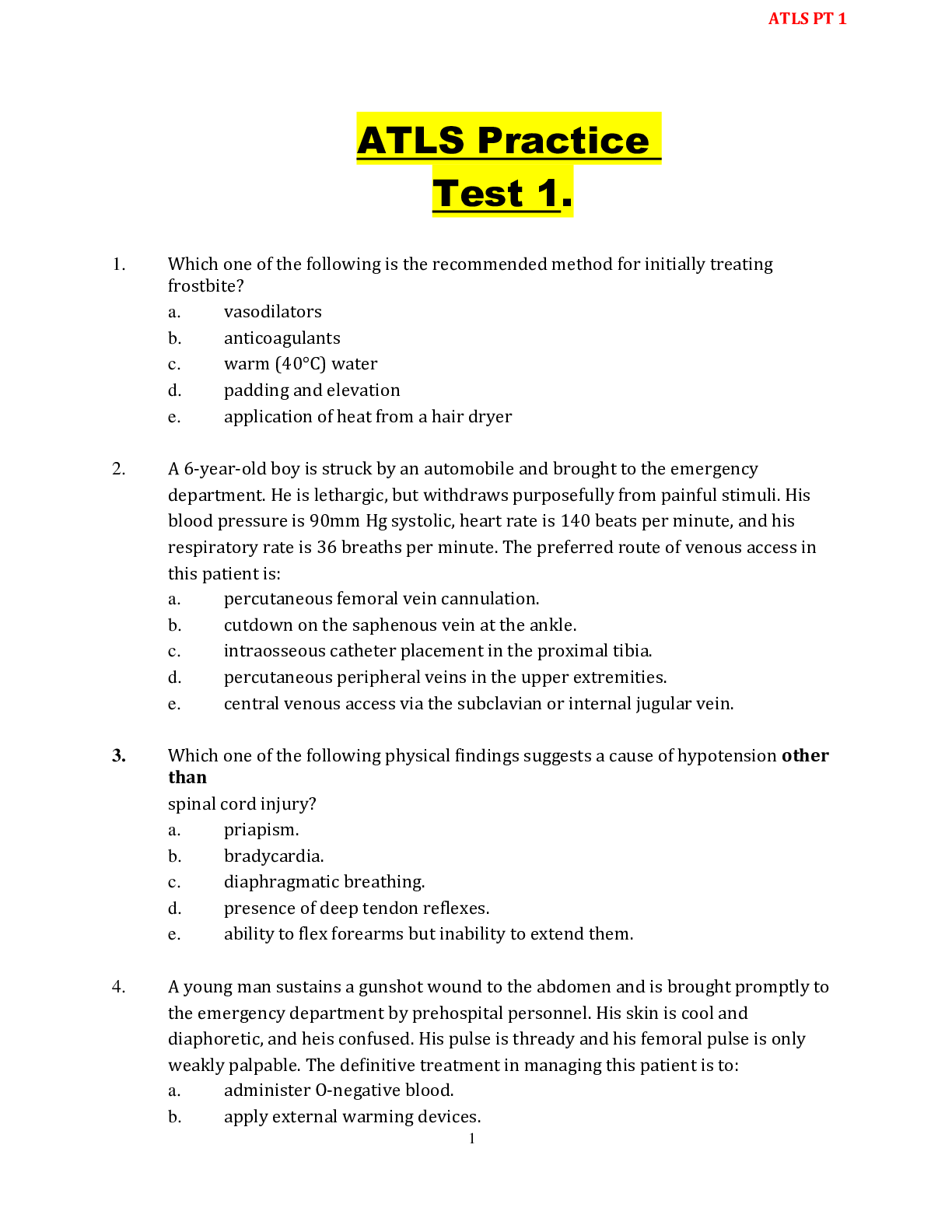 ATLS PRACTICE TEST 1 2021 UPDATE(100%guaranteed) - Scholarfriends