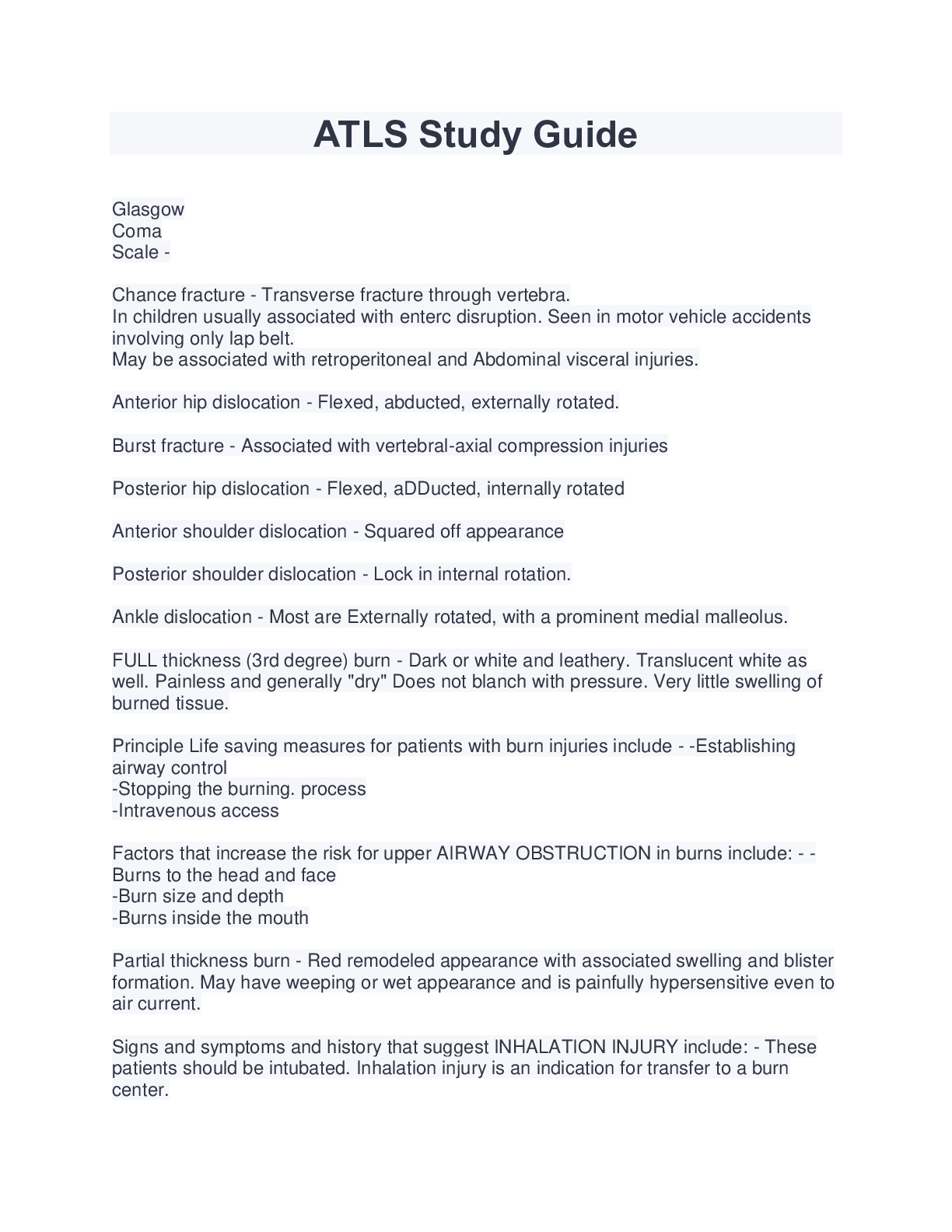 ATLS Study Guide (Updated Study Guide for Year 2022/2023) - Scholarfriends