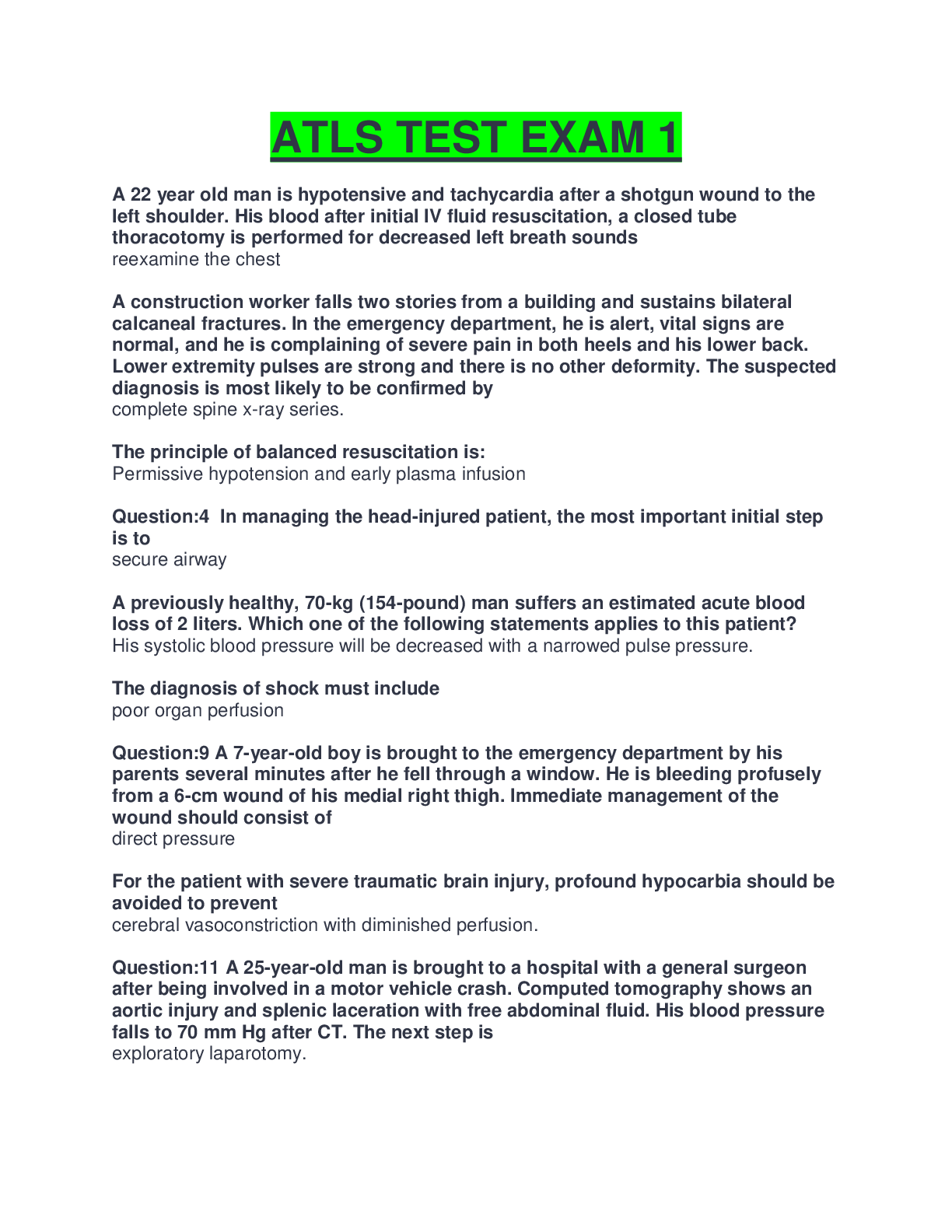 ATLS EXAM TEST 1 LATEST WITH COMPLETE SOLUTION - Scholarfriends