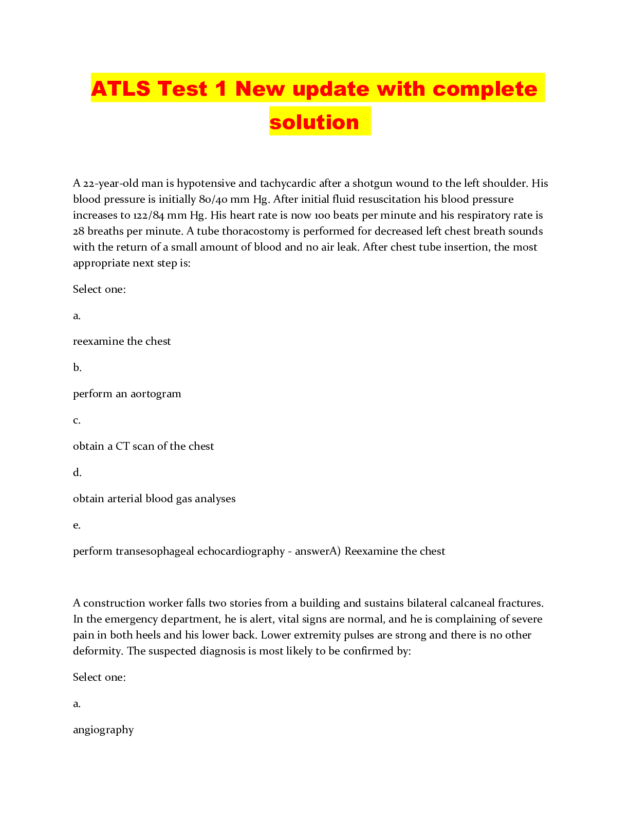 ATLS Test 1 New update with complete solution - Scholarfriends