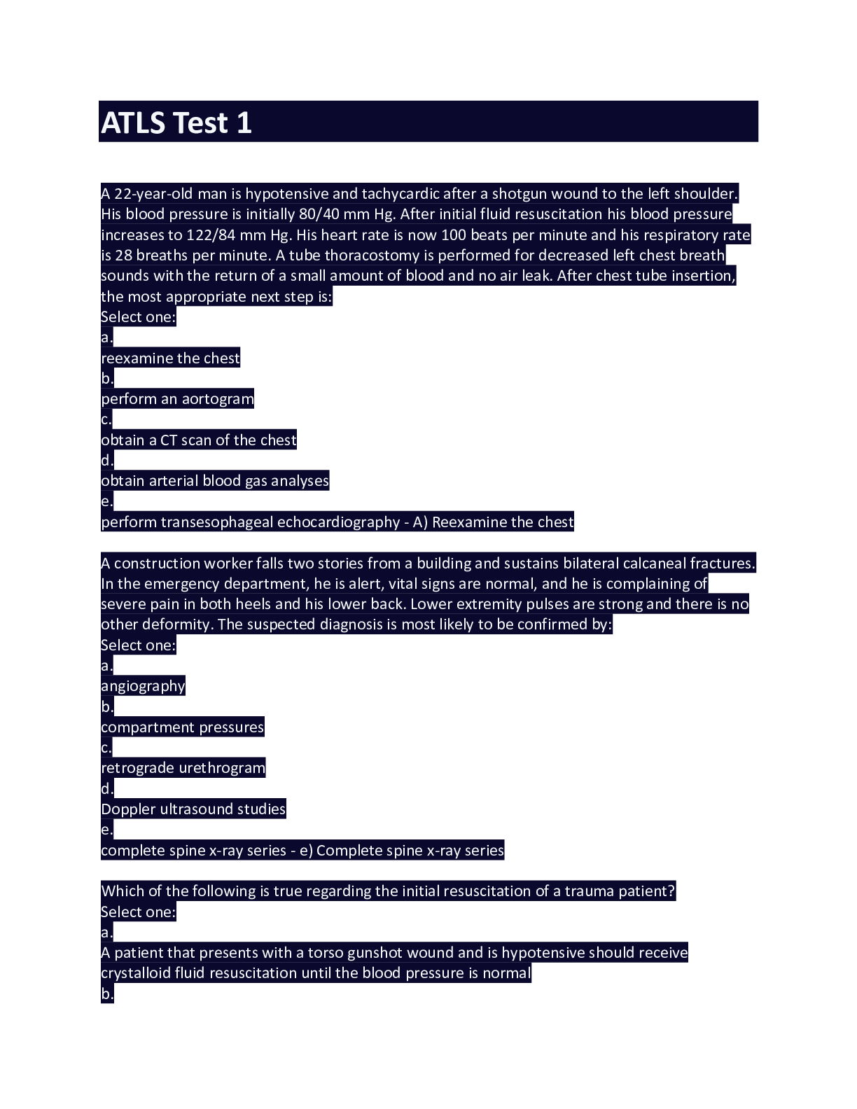 ATLS Test 1 (Graded A+) Complete Solution Guide /ATLS Test 1 (Graded A+ ...
