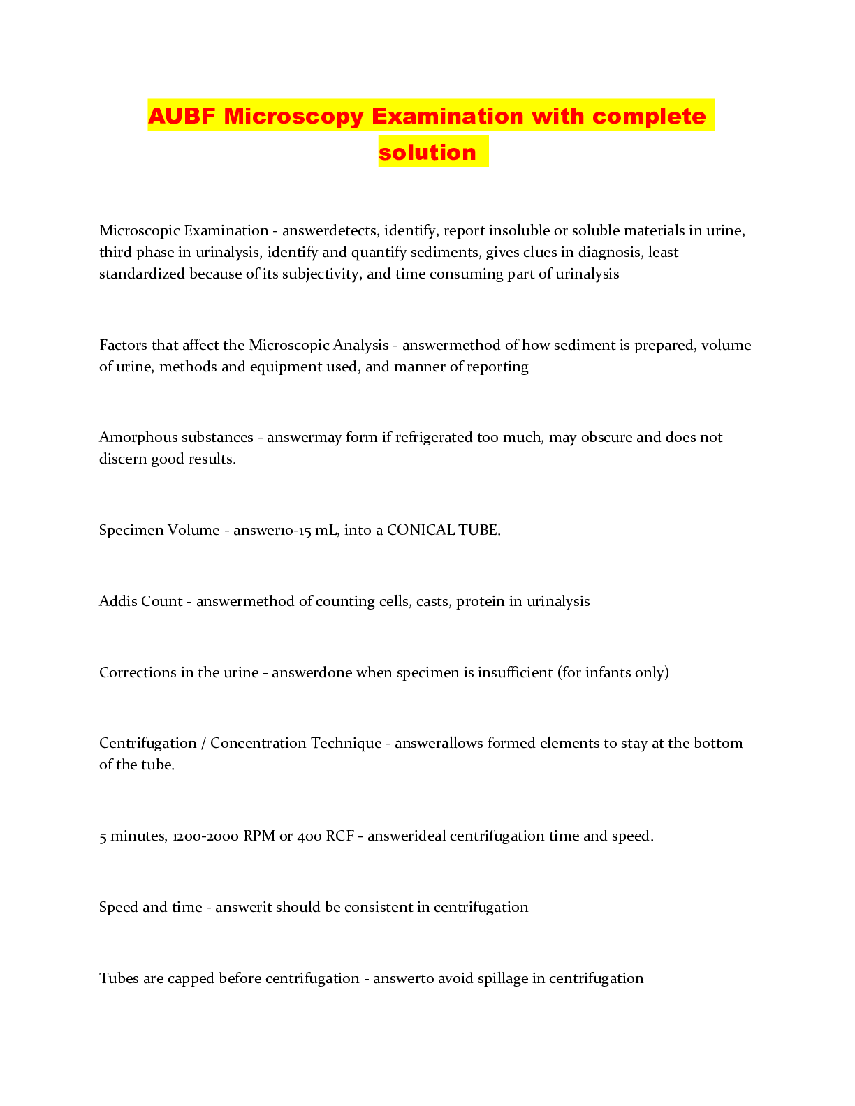 AUBF Microscopy Examination with complete solution - Scholarfriends