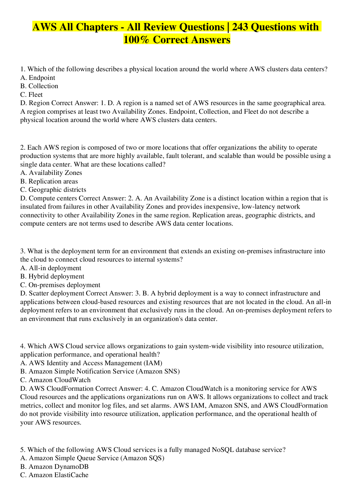 AWS All Chapters - All Review Questions with accurate answers. 100% ...