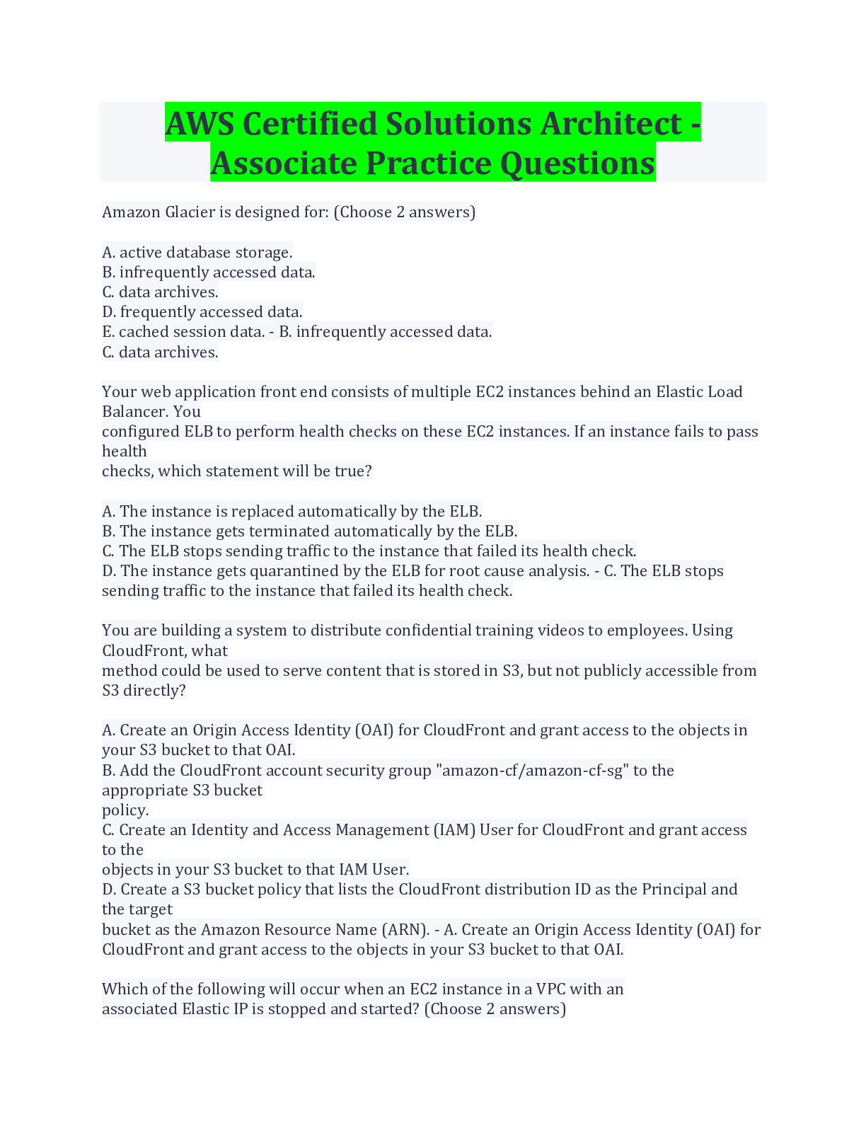 AWS Certified Solutions Architect - Associate Practice Questions And ...