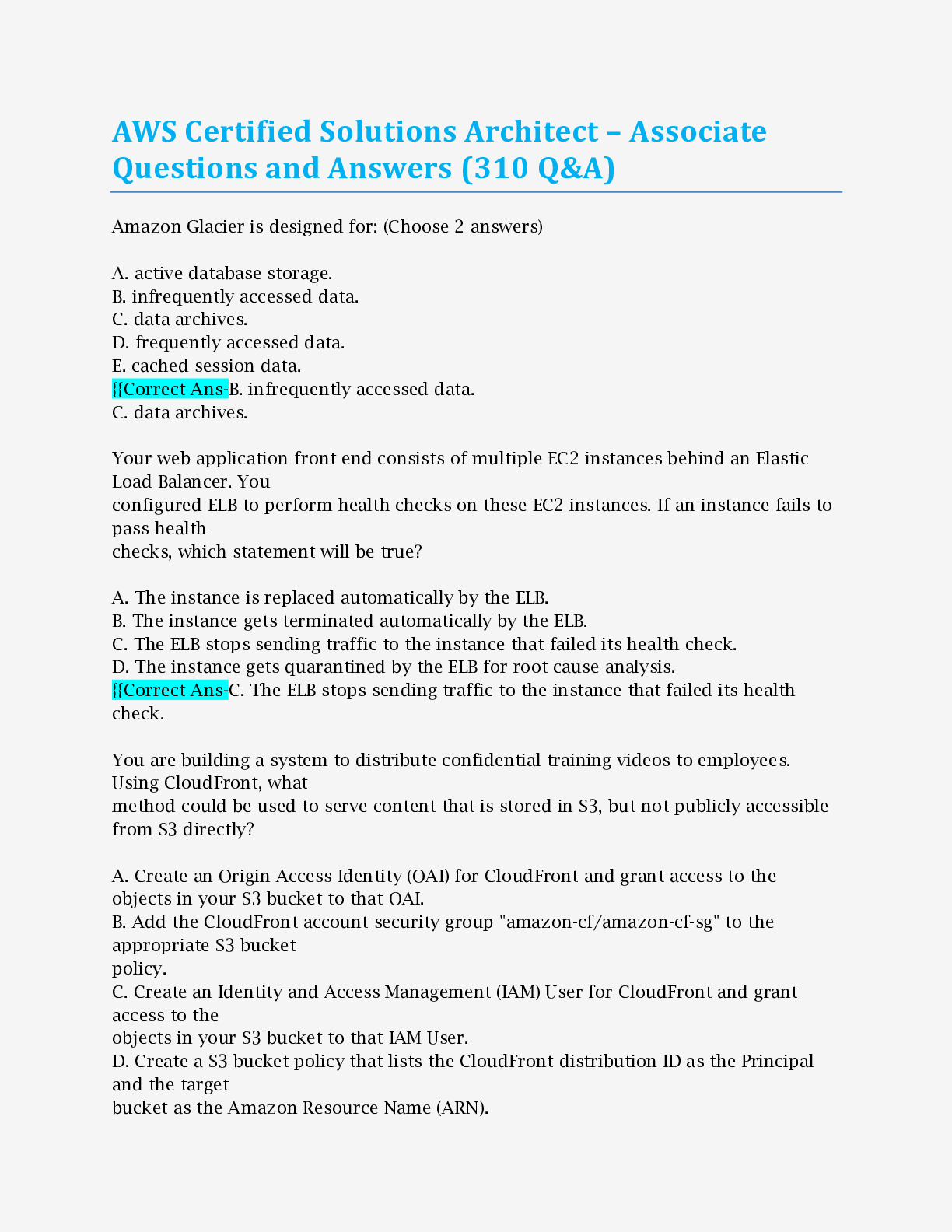 AWS Certified Solutions Architect - Associate Practice Questions And ...