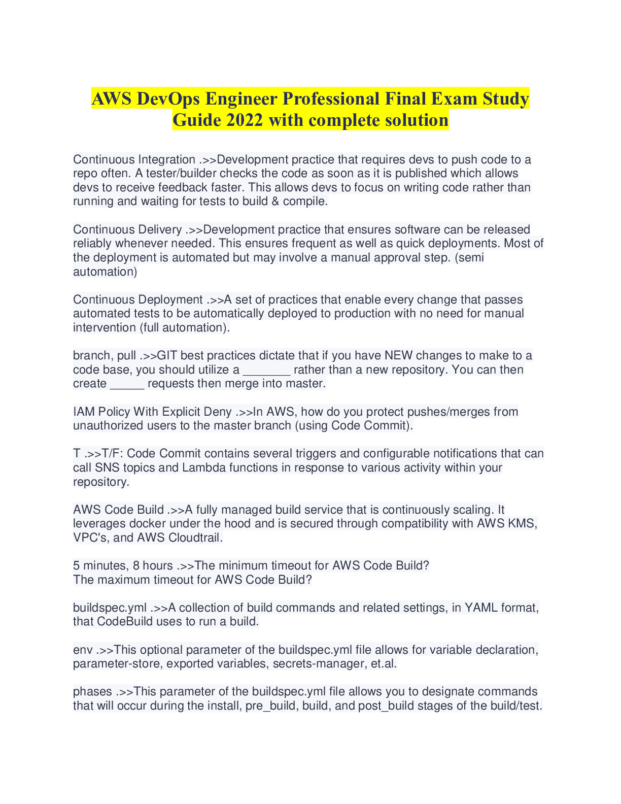 AWS DevOps Engineer Professional Final Exam Study Guide 2022 with ...