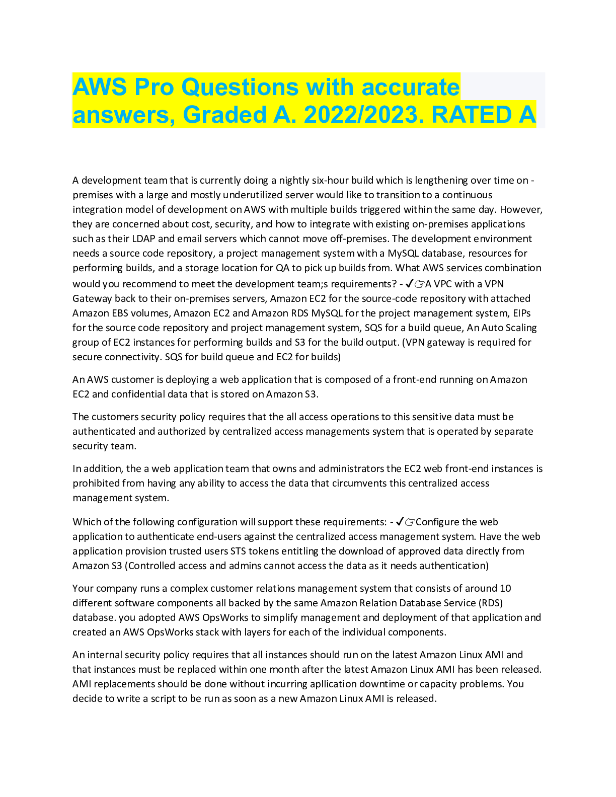 AWS Pro Questions with accurate answers, Graded A. 2022/2023. RATED A ...