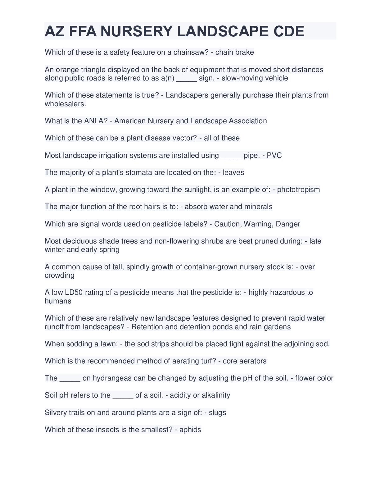 AZ FFA NURSERY LANDSCAPE CDE - Scholarfriends