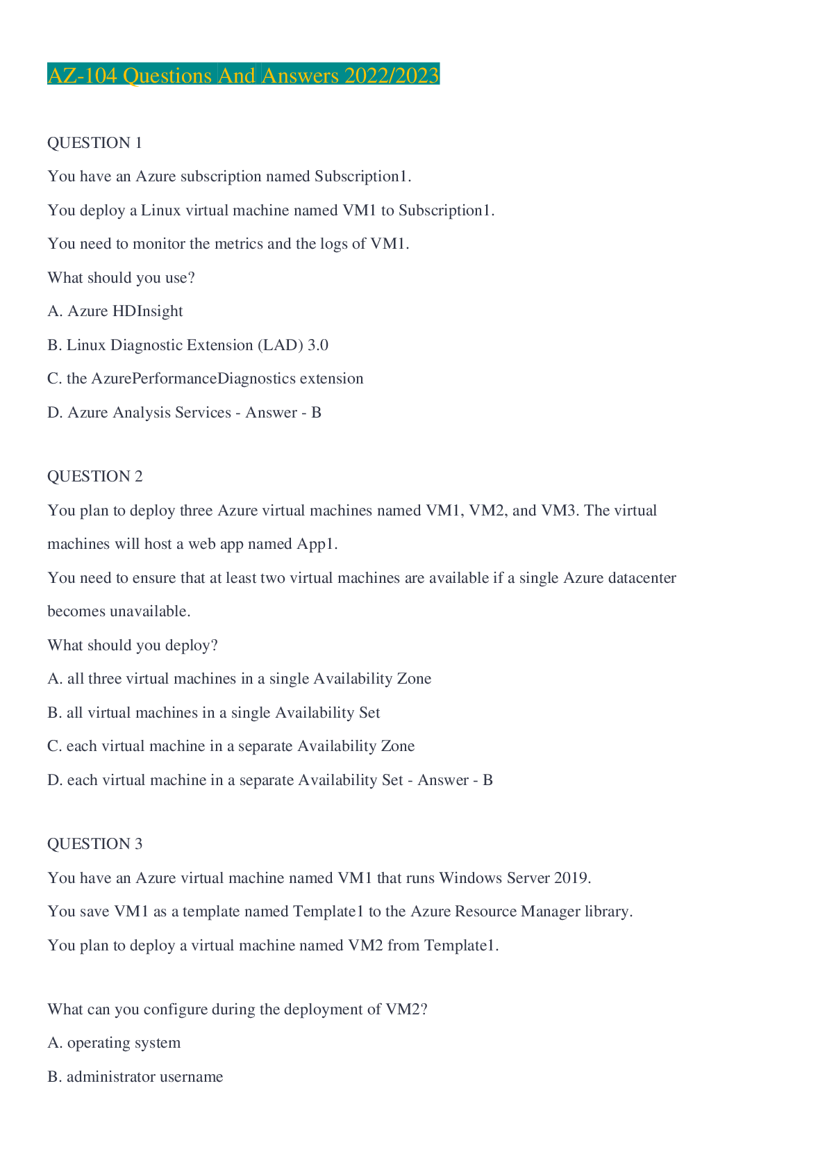 AZ-104 Questions And Answers 2022/2023 – Scholarfriends - Scholarfriends