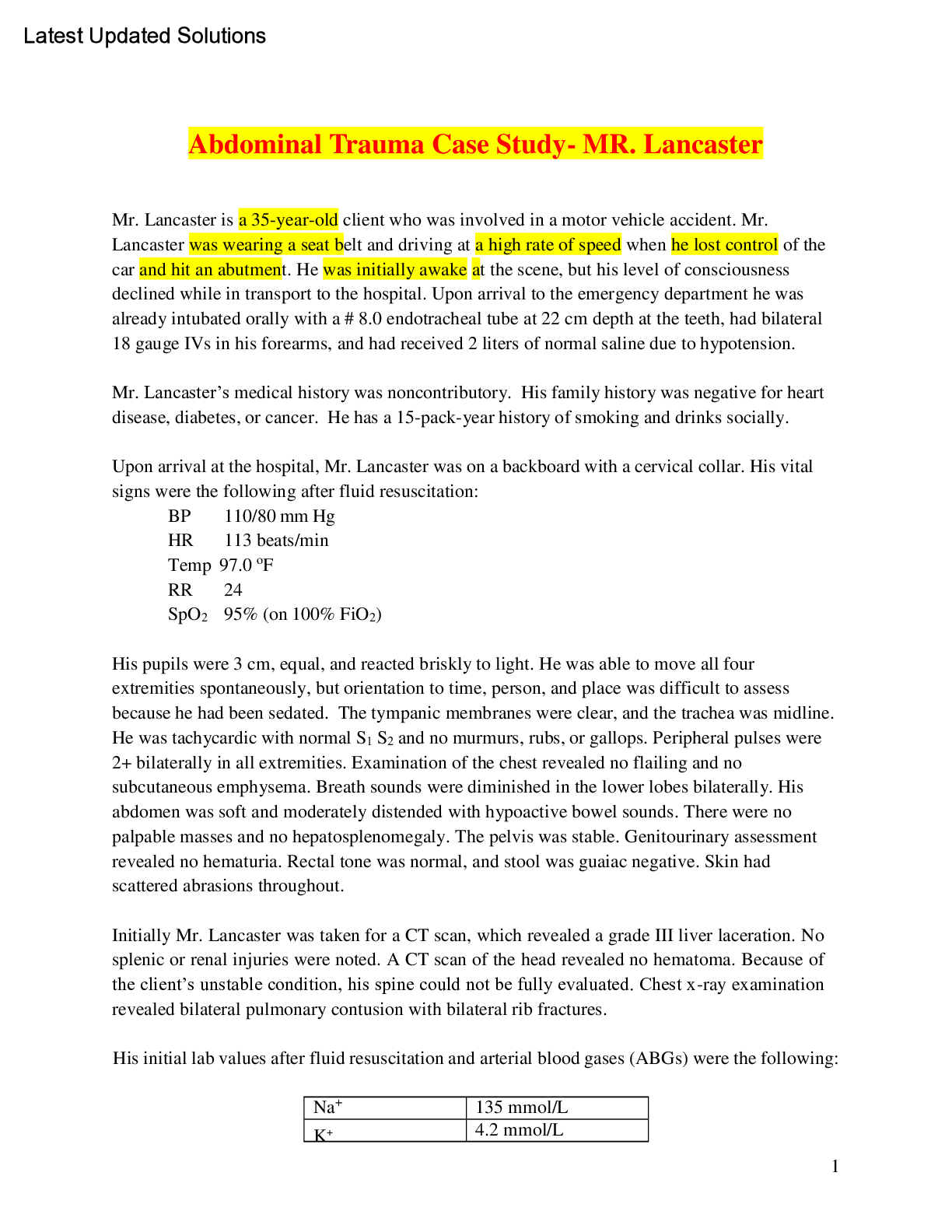 Abdominal Trauma Case Study- MR. Lancaster - Scholarfriends