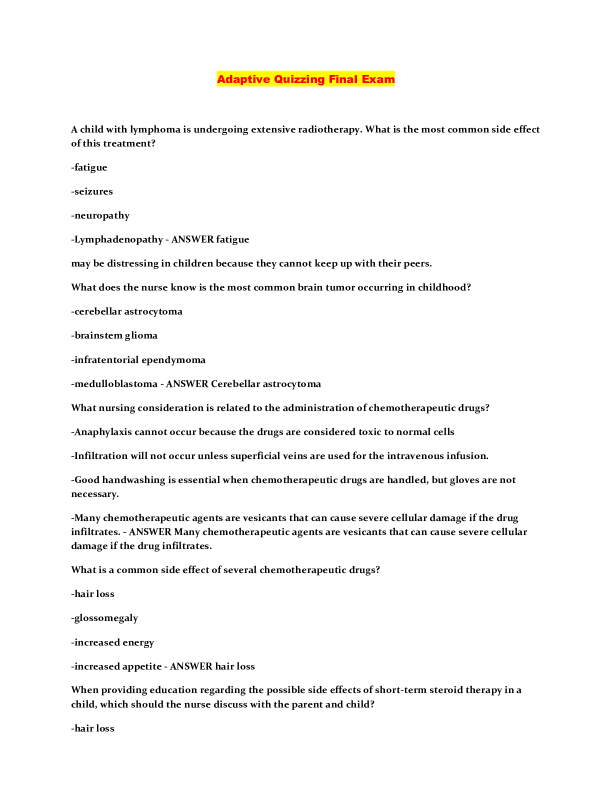 Adaptive Quizzing Final Exam - Scholarfriends