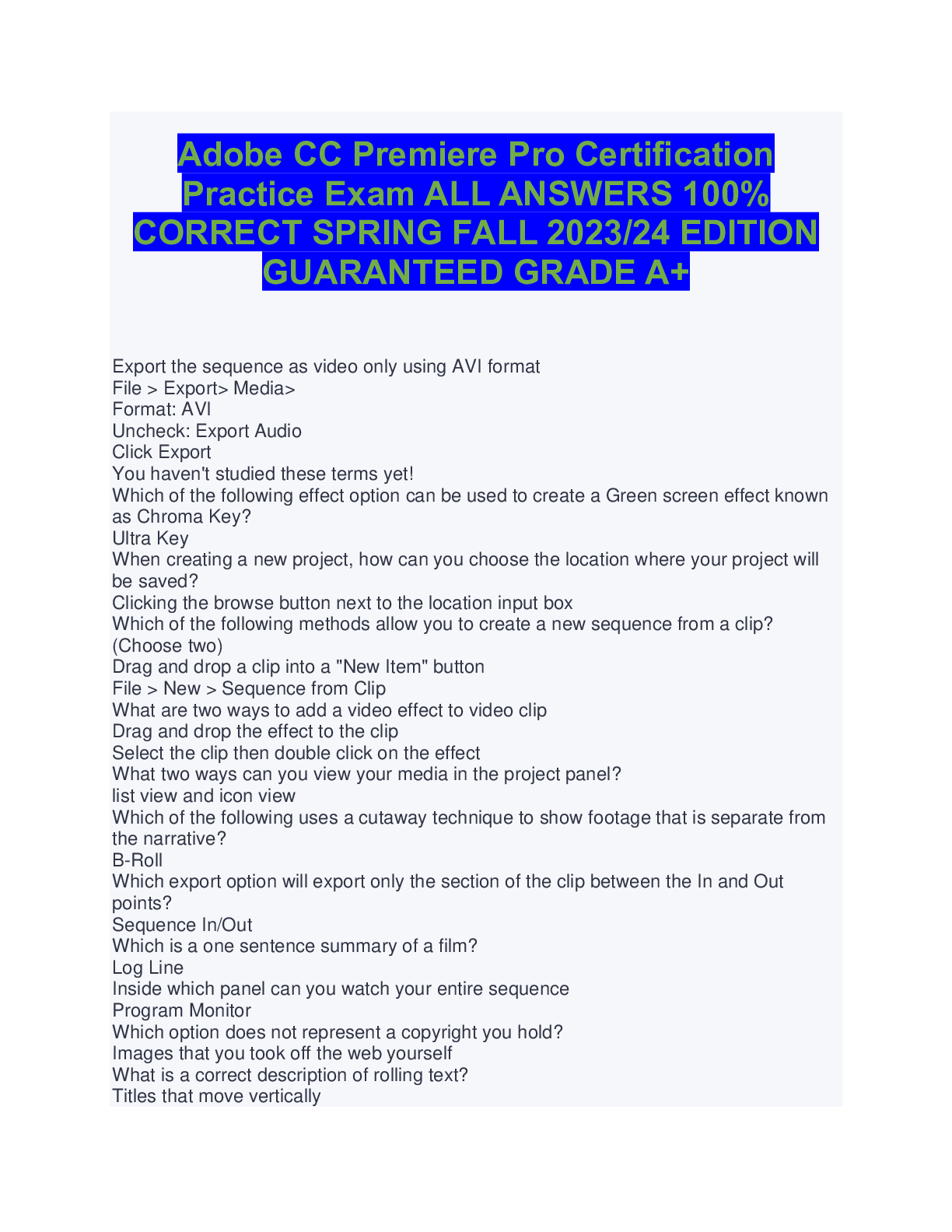 Adobe CC Premiere Pro Certification Practice Exam, Adobe Premiere Pro ...