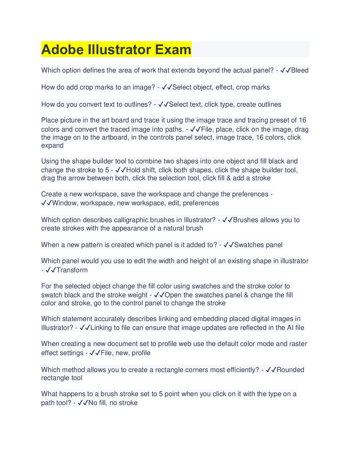 Adobe Illustrator Exam | 65 Questions with 100% Correct Answers ...