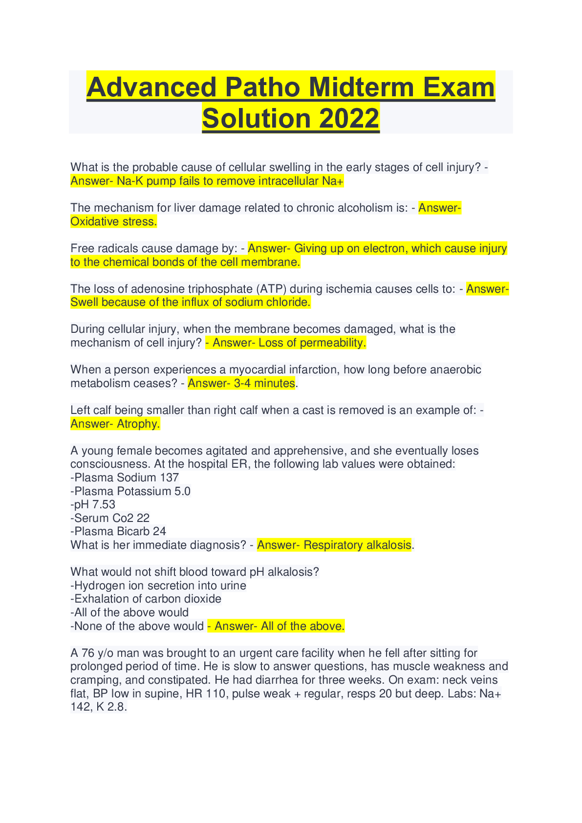 Advanced Patho Midterm Exam Solution 2022 - Scholarfriends