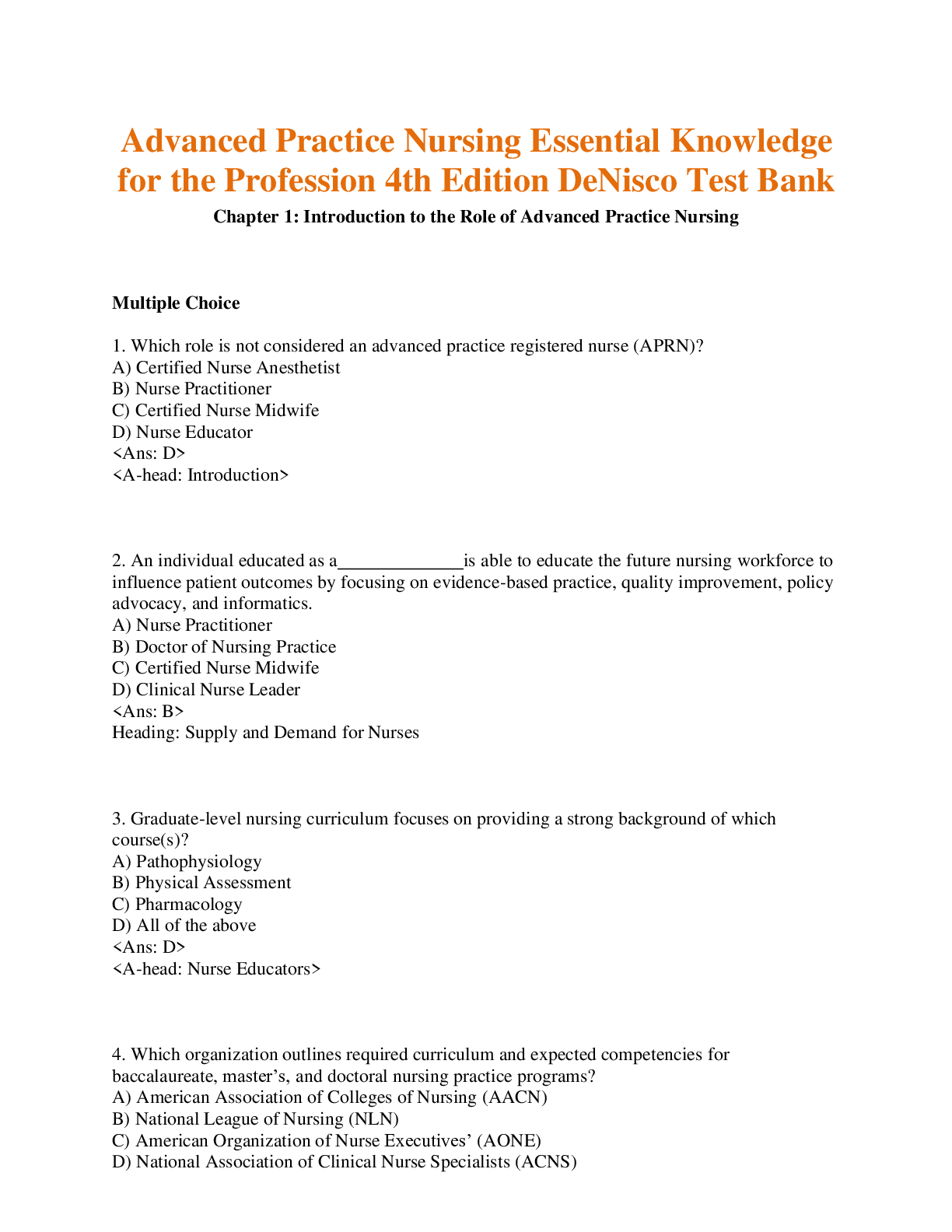 Test Bank Advanced Practice Nursing Essential Knowledge for the ...
