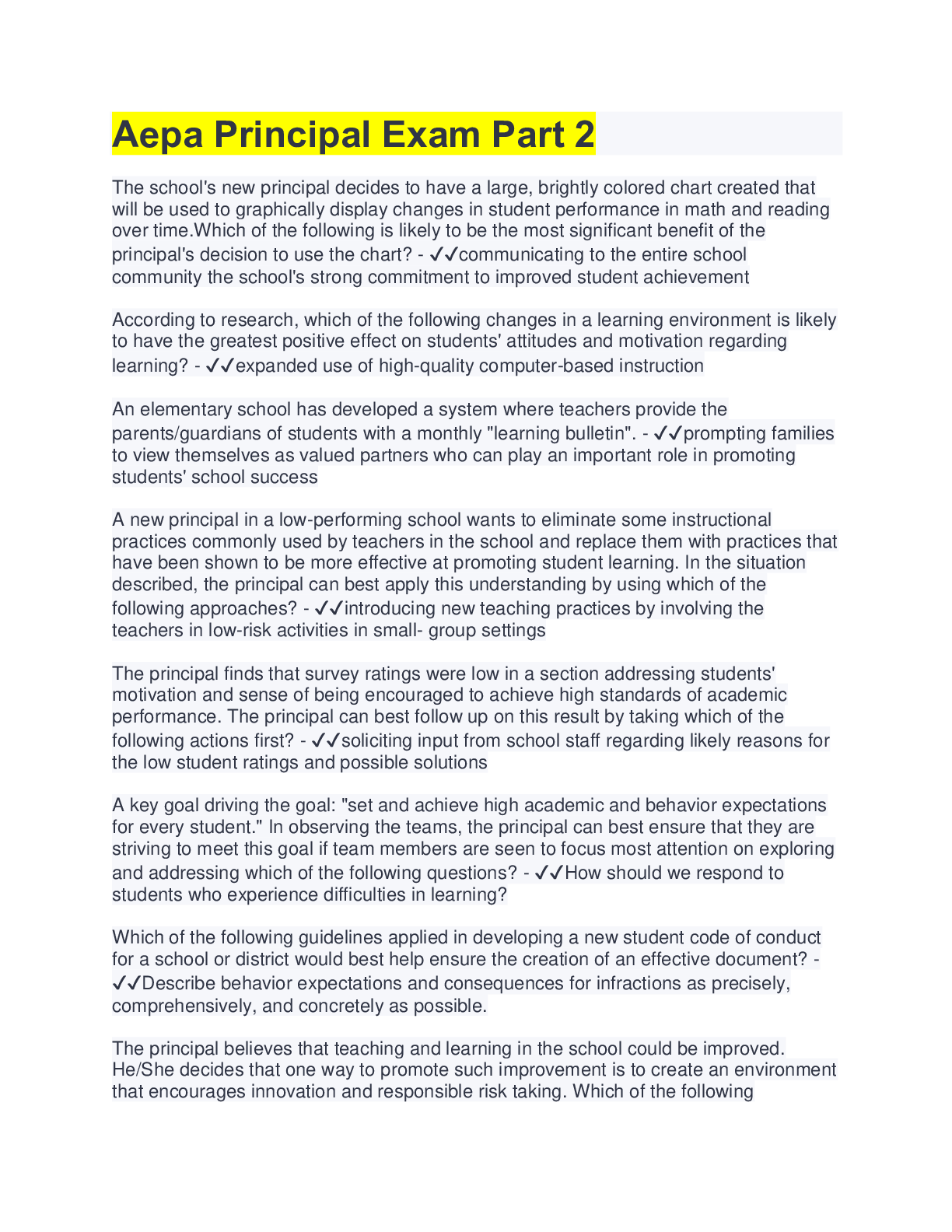 Aepa Principal Exam Part 2 - Scholarfriends