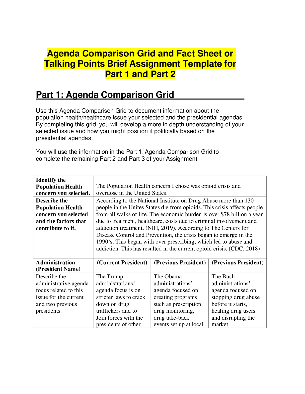 6050N Agenda Comparison Grid and Fact Sheet or Talking Points Brief ...