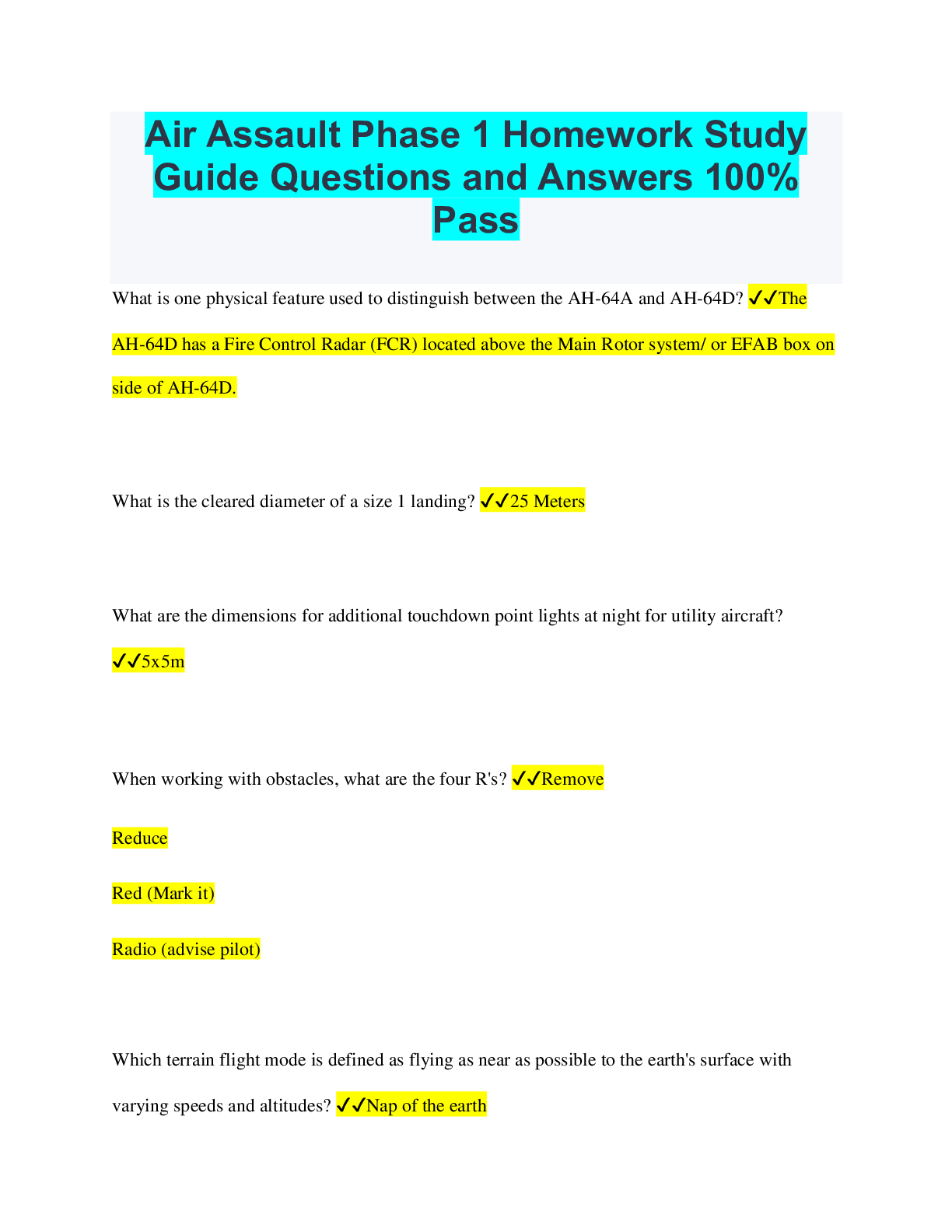 Air Assault Phase 1 Homework Study Guide Questions and Answers 100% ...