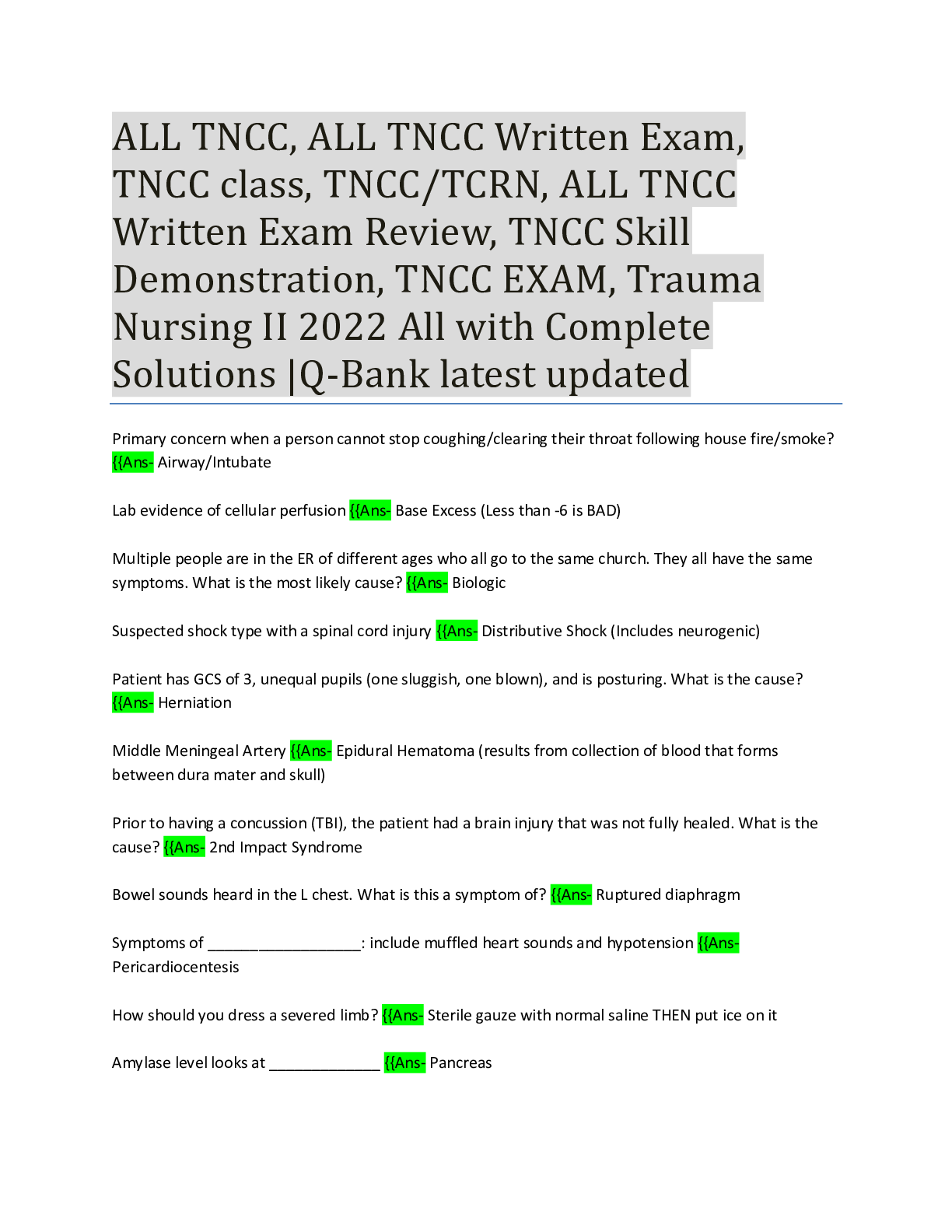 ALL TNCC, ALL TNCC Written Exam, TNCC class, TNCC/TCRN, ALL TNCC ...