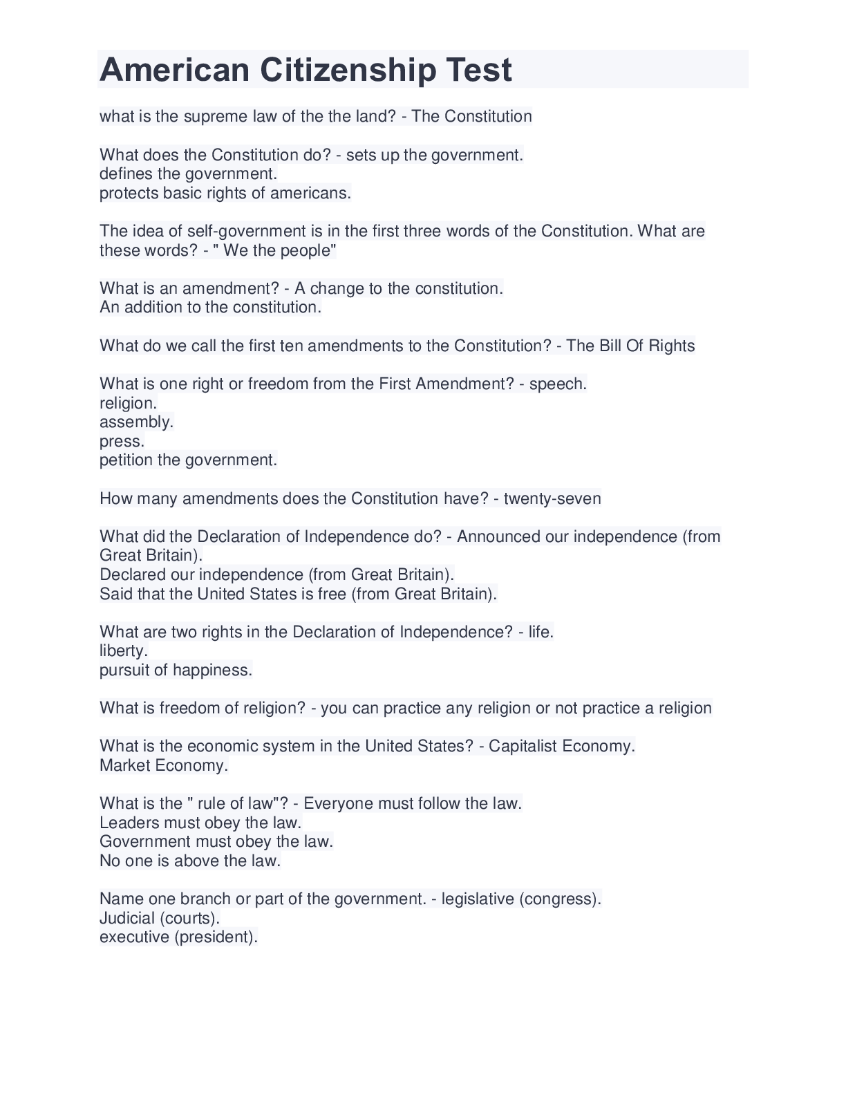 American Citizenship Test – Scholarfriends - Scholarfriends