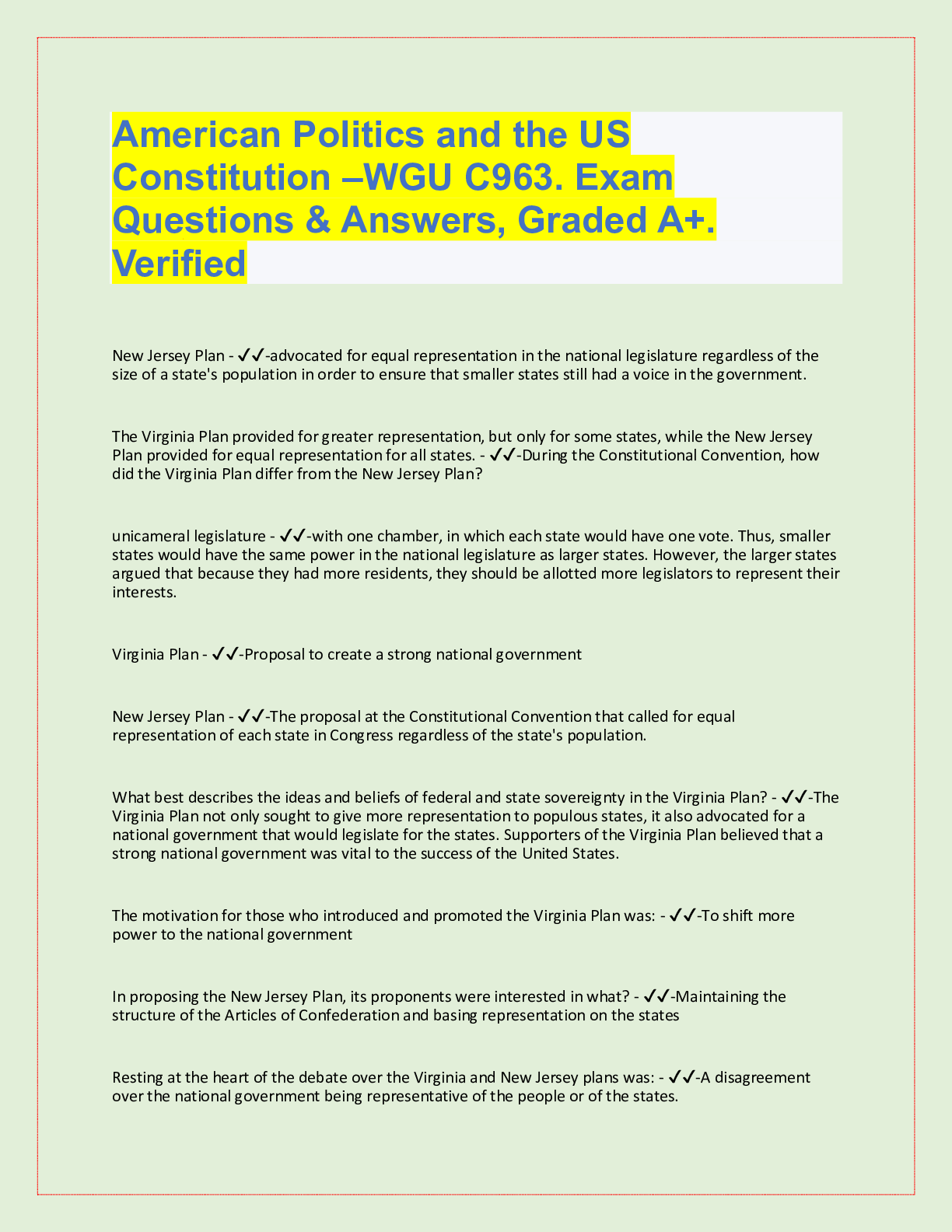 American Politics and the US Constitution - C963 WGU Terms And ...