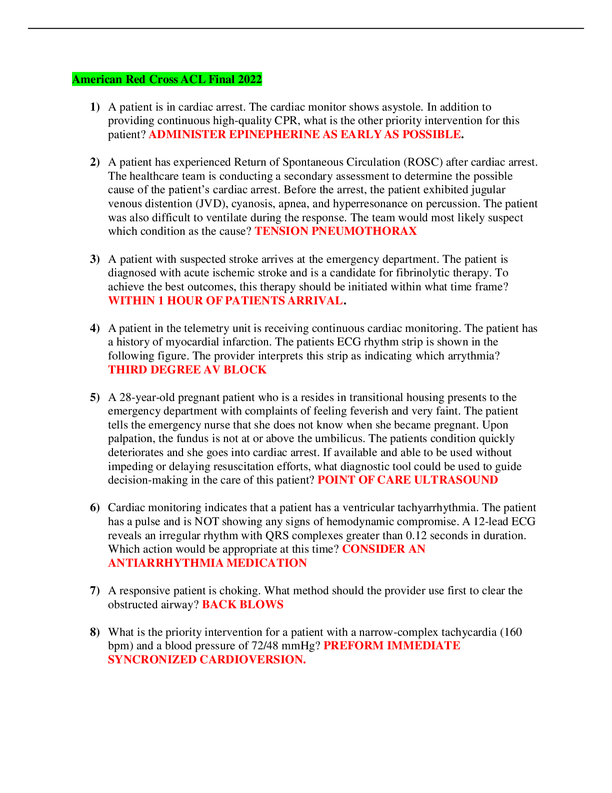 American Red Cross ACL Final Exam 2022 – Scholarfriends - Scholarfriends