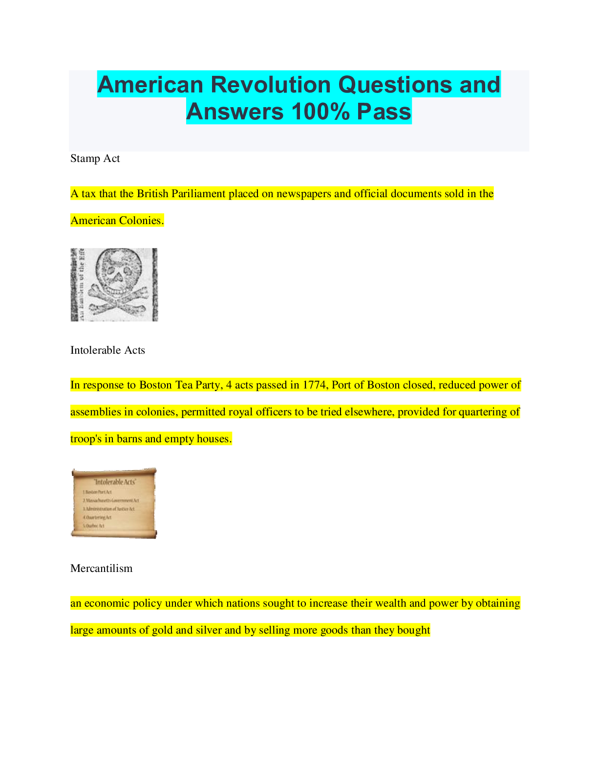 American Revolution Questions and Answers 100% Pass – Scholarfriends ...