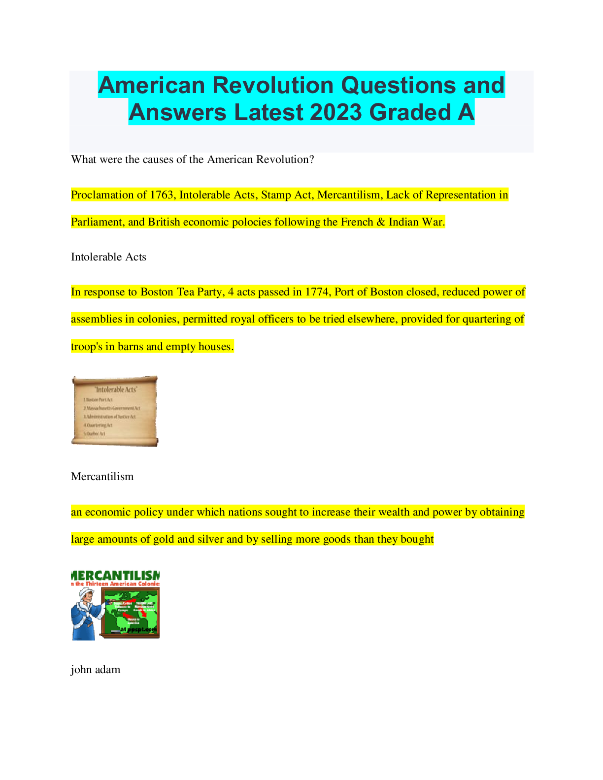 American Revolution Questions and Answers Latest 2023 Graded A ...