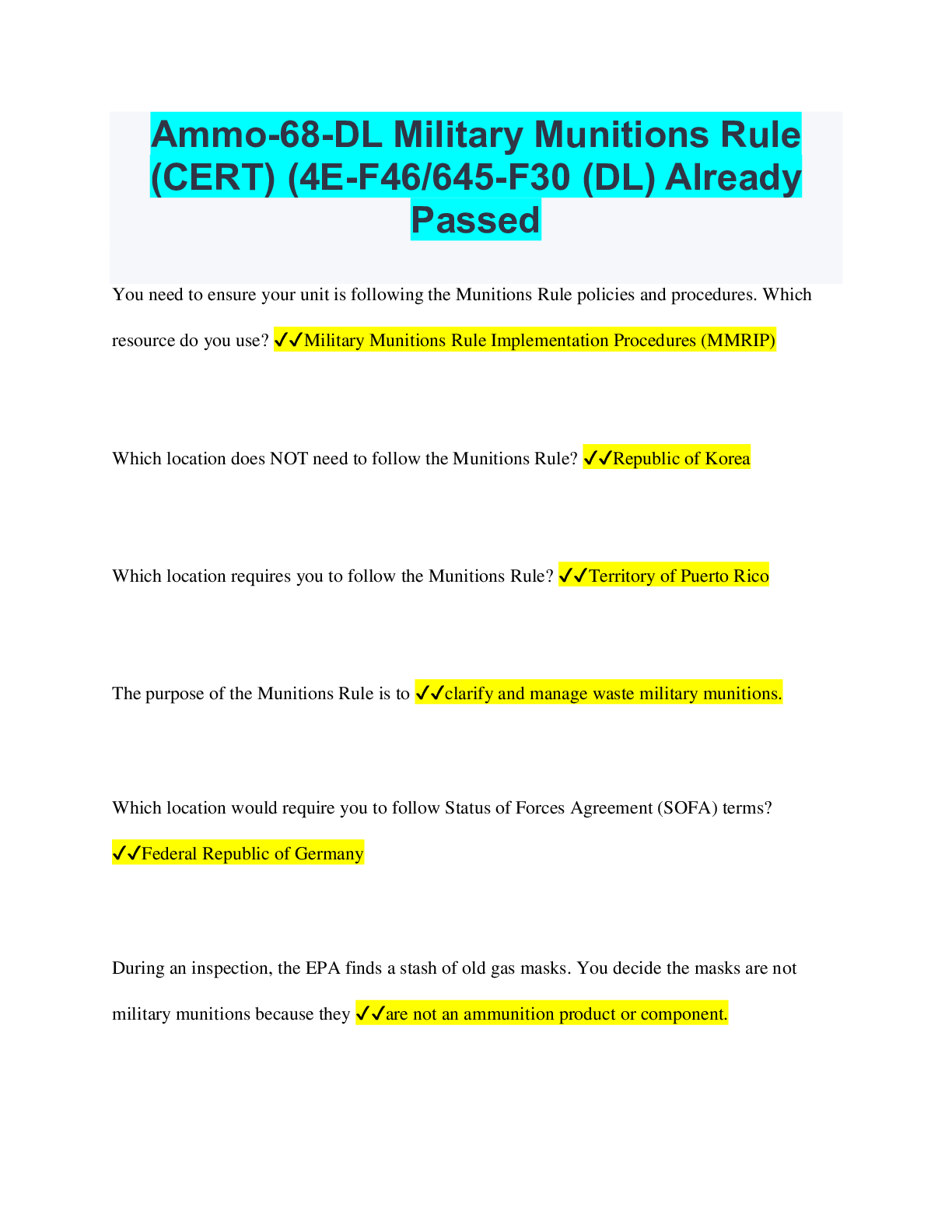 Ammo-68-DL Military Munitions Rule (CERT) (4E-F46/645-F30 (DL) Already ...
