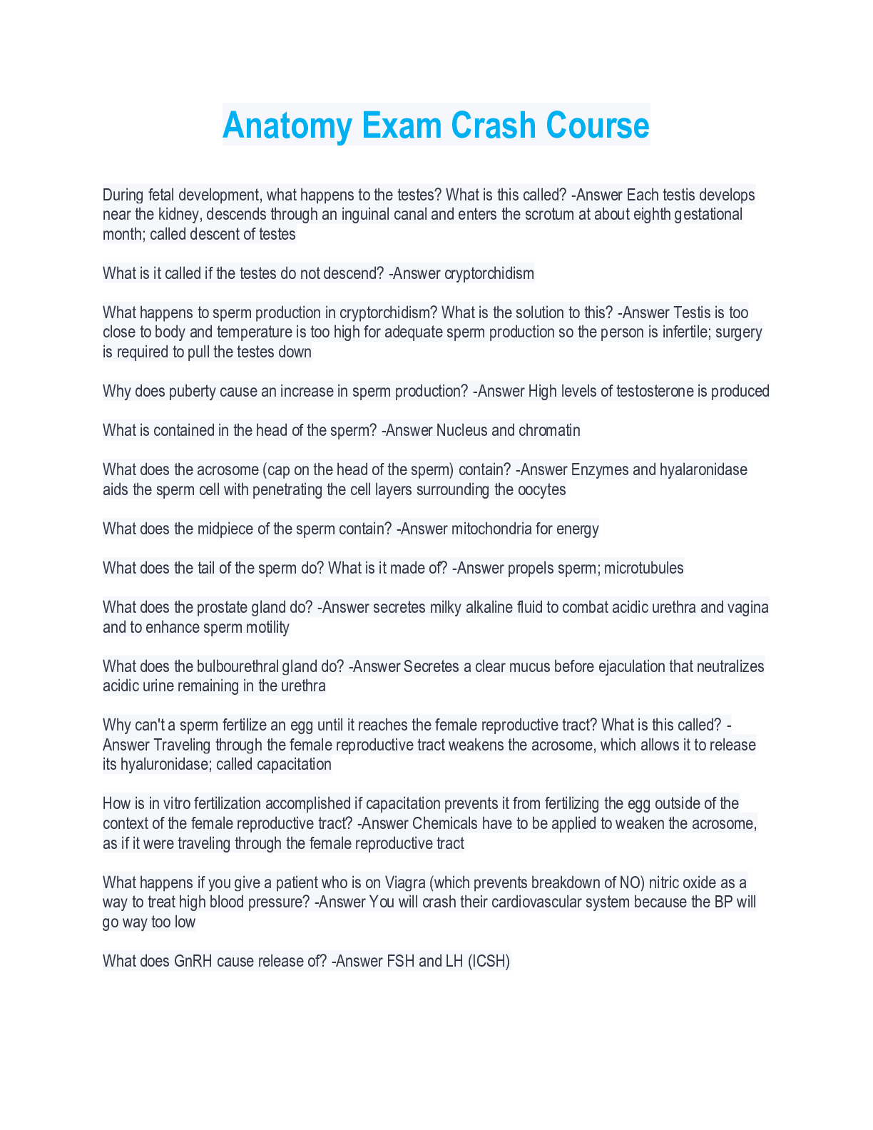 Anatomy Exam Crash Course - Scholarfriends