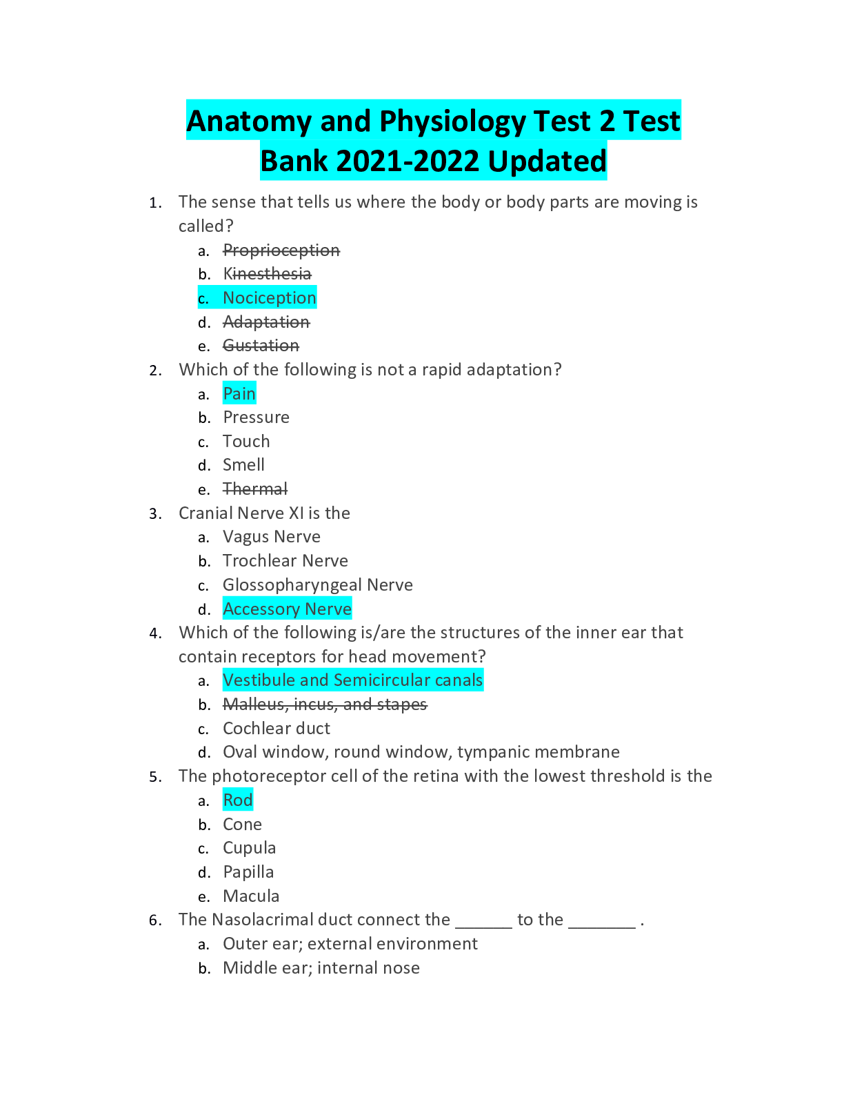 Anatomy and Physiology Test 2 TEST BANK (Latest Update 2022:2023 ...