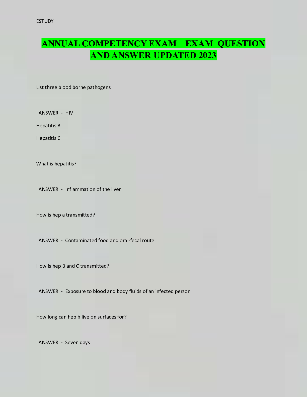 Annual Competency Exam Questions And Answers - Scholarfriends