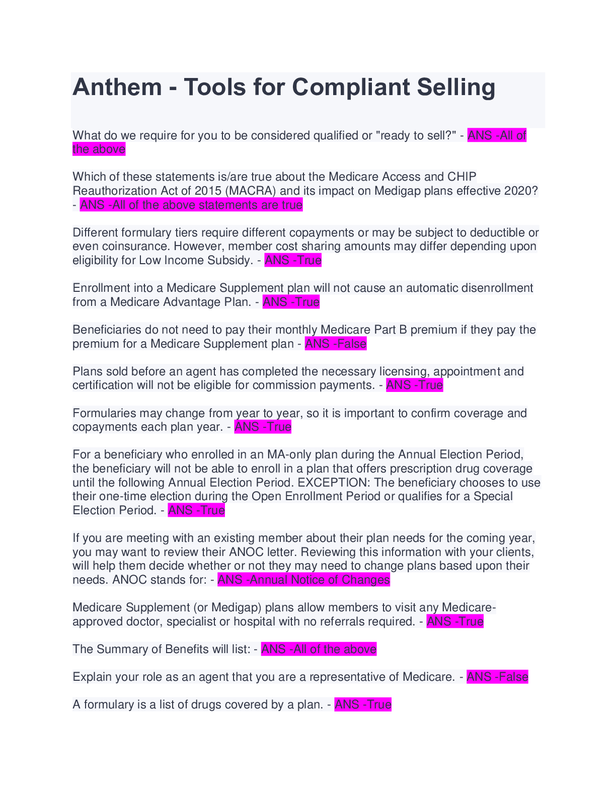 Anthem - Tools for Compliant Selling/100% ACCURATE - Scholarfriends